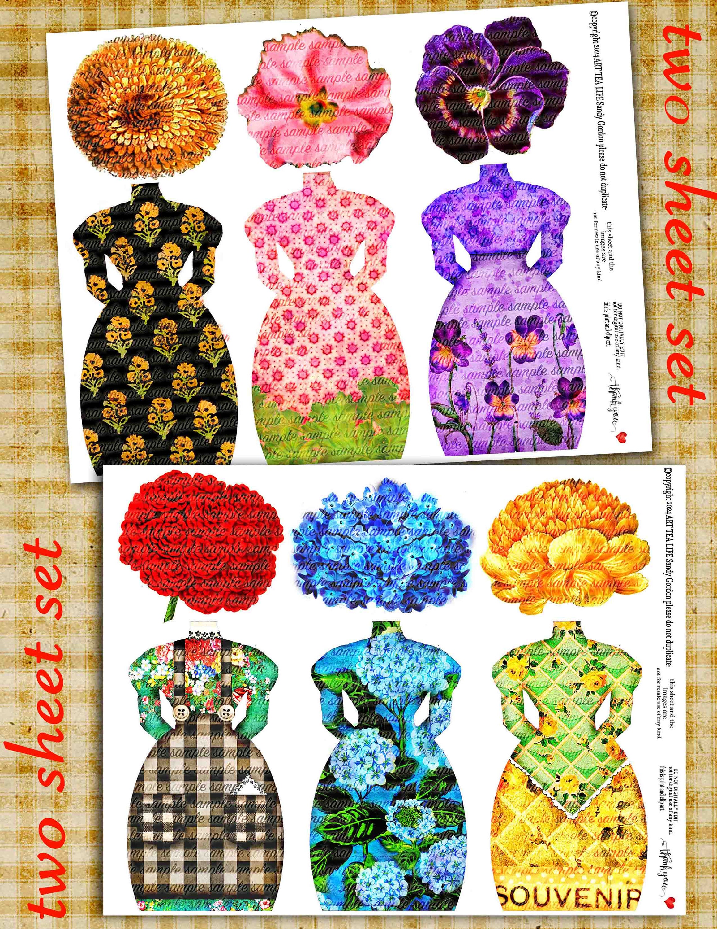 ART TEA LIFE Flower Power Paper Dolls Printable Collage Sheet Set ...