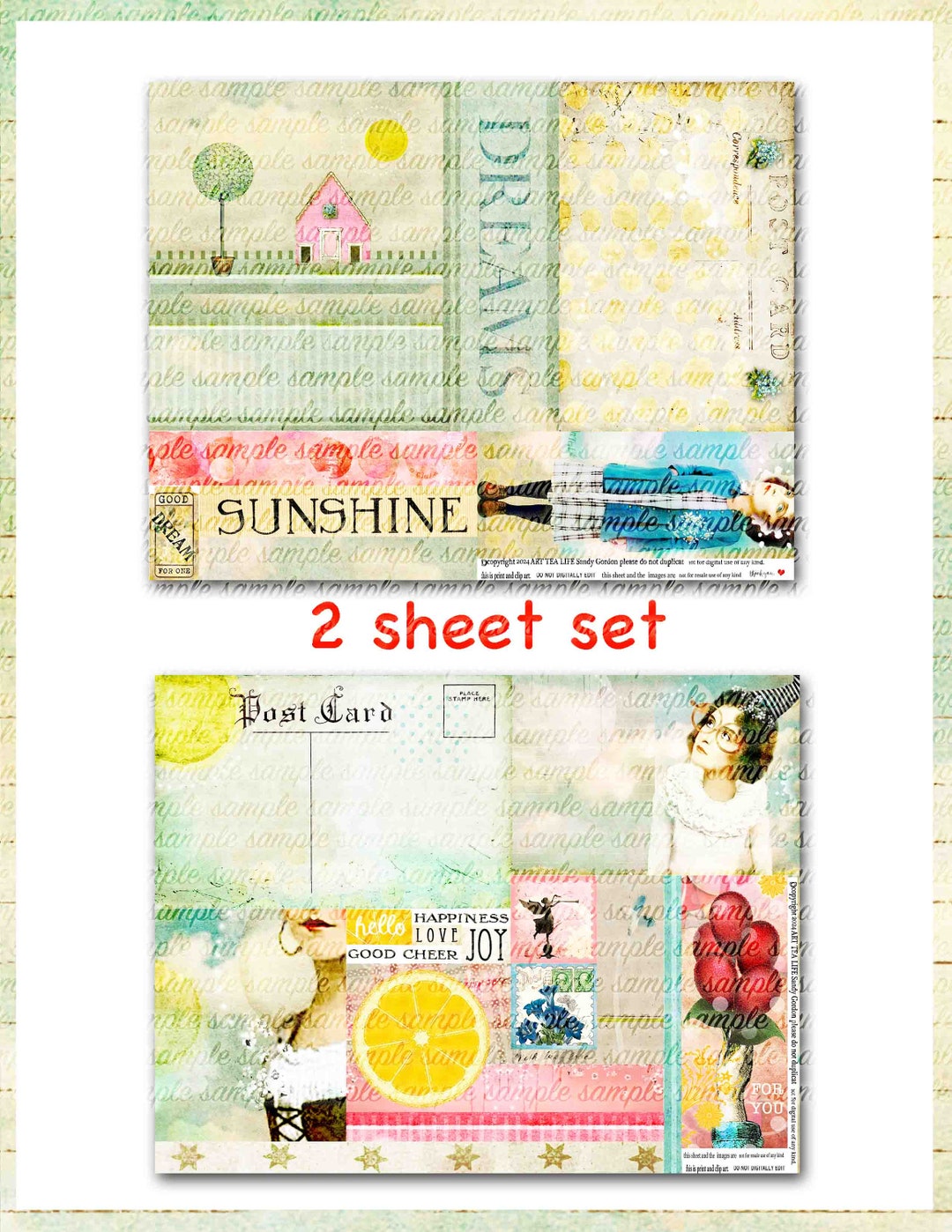 ART TEA LIFE Sunshine Dreams Collage Sheet Set of 2 Digital File ...