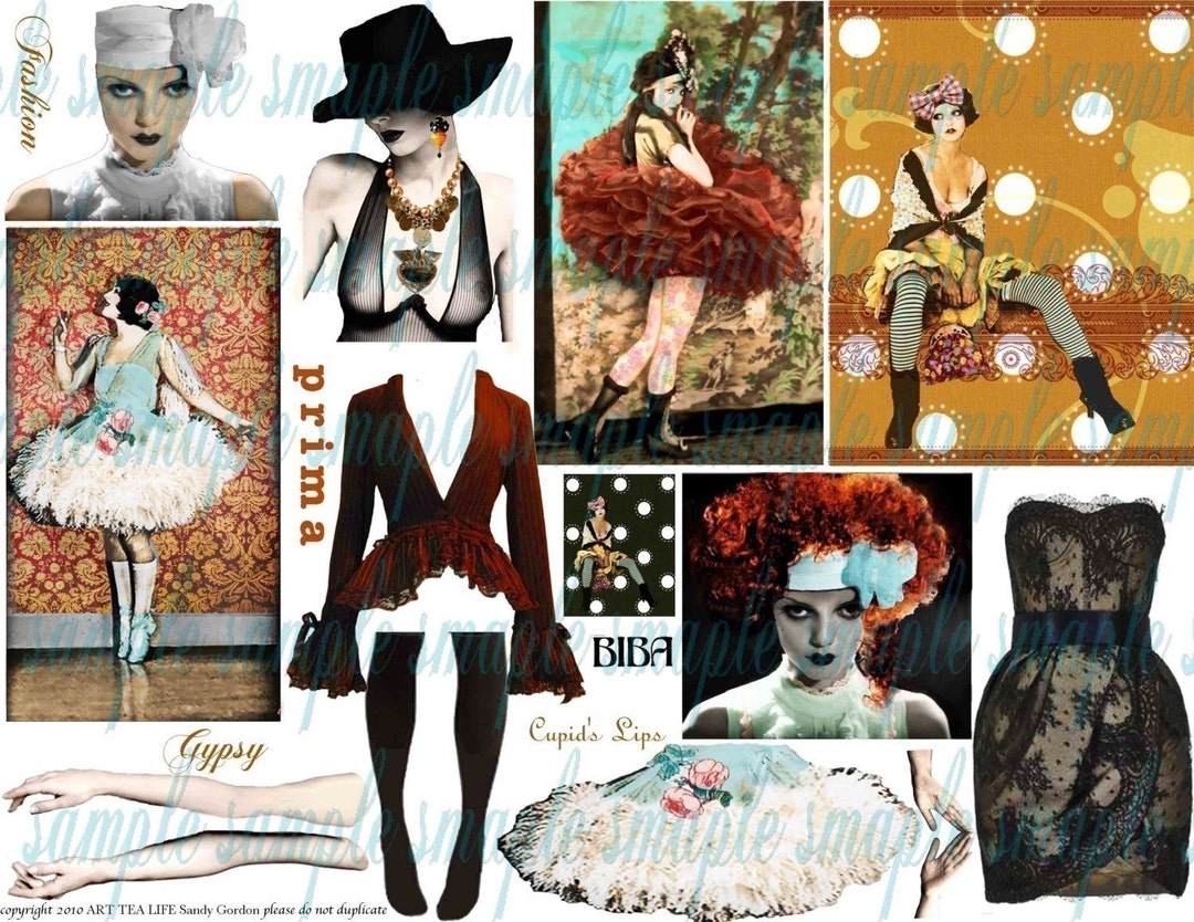 ART TEA LIFE Biba Gypsy Fashion Collage Sheet Scrapbook - Etsy