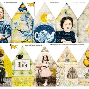 ART TEA LIFE Blue Honey Houses Collage Sheet Gift Tags Invitation ...