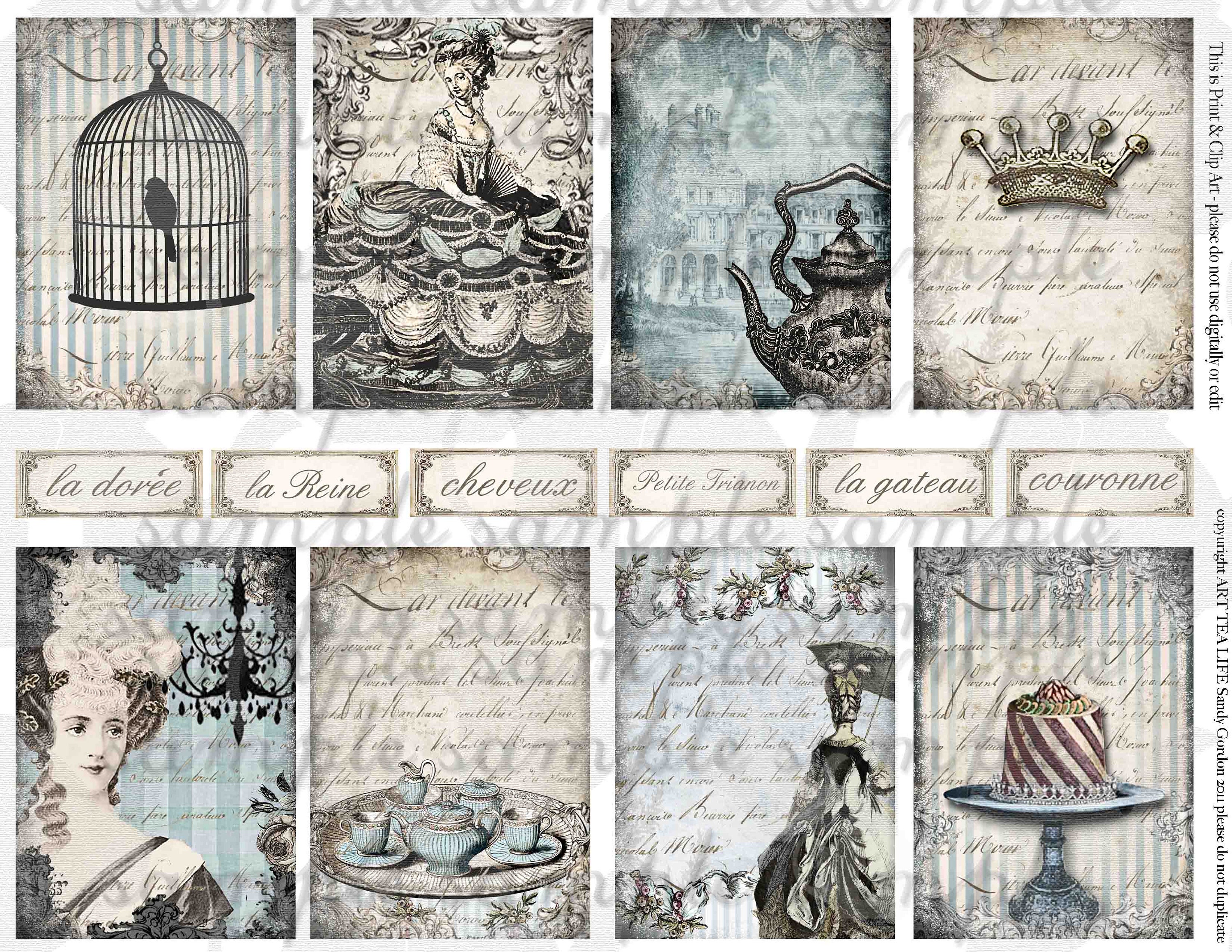 ART TEA Life Blue Marie Antoinette Collage Sheet Set Digital - Etsy
