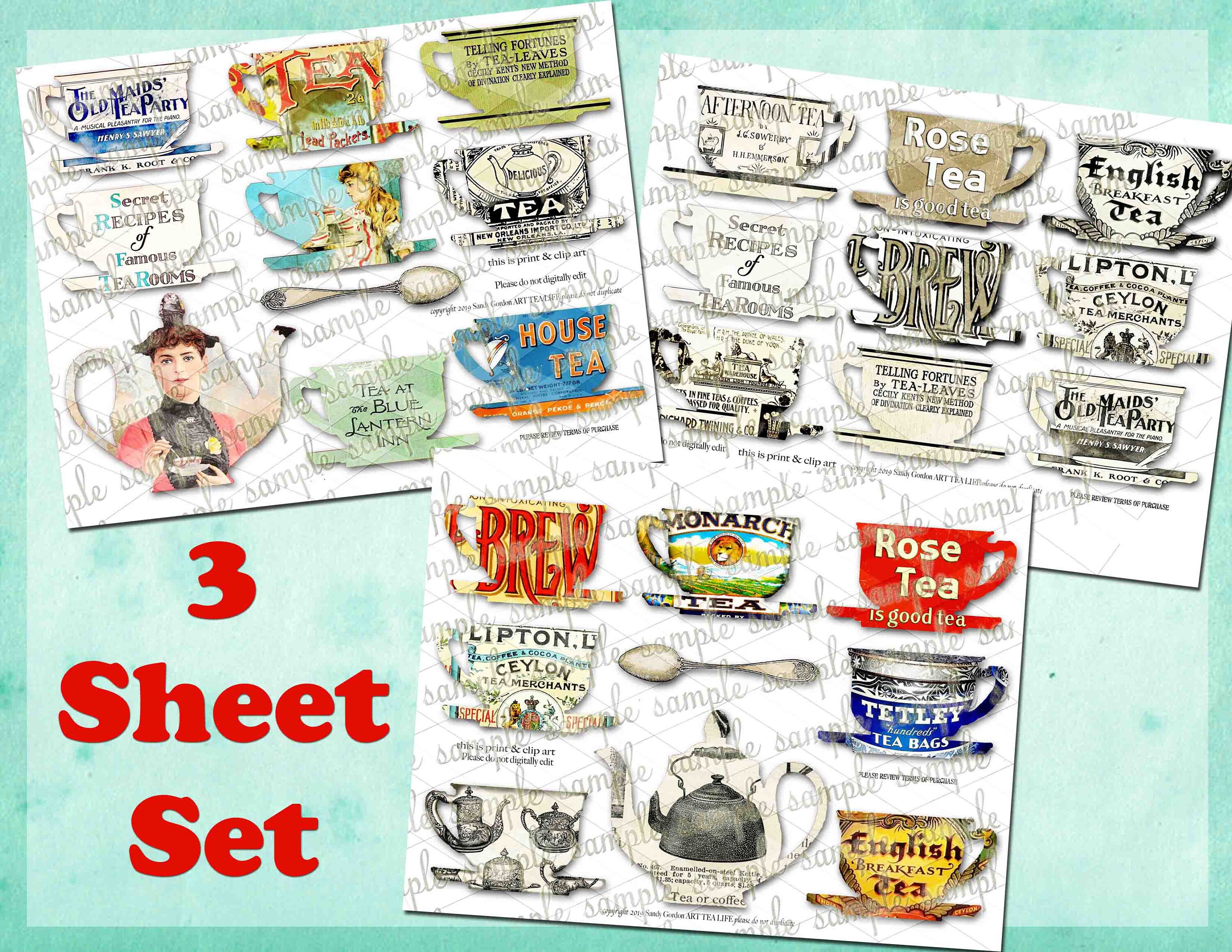 ART TEA LIFE Tea Set 3 Sheet Set Collage Digital File Gift Tag - Etsy