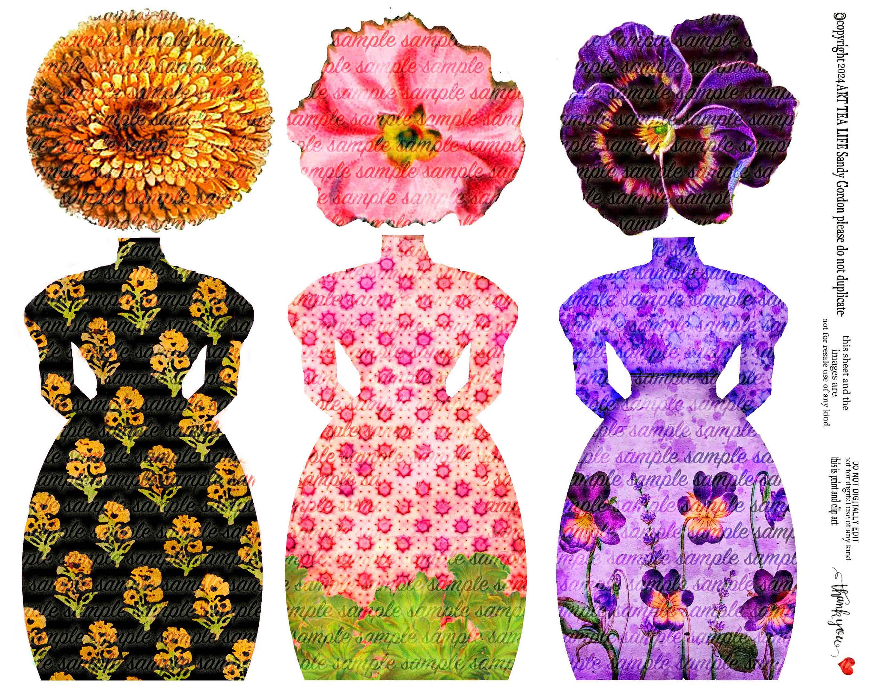 ART TEA LIFE Flower Power Paper Dolls Printable Collage Sheet Set ...