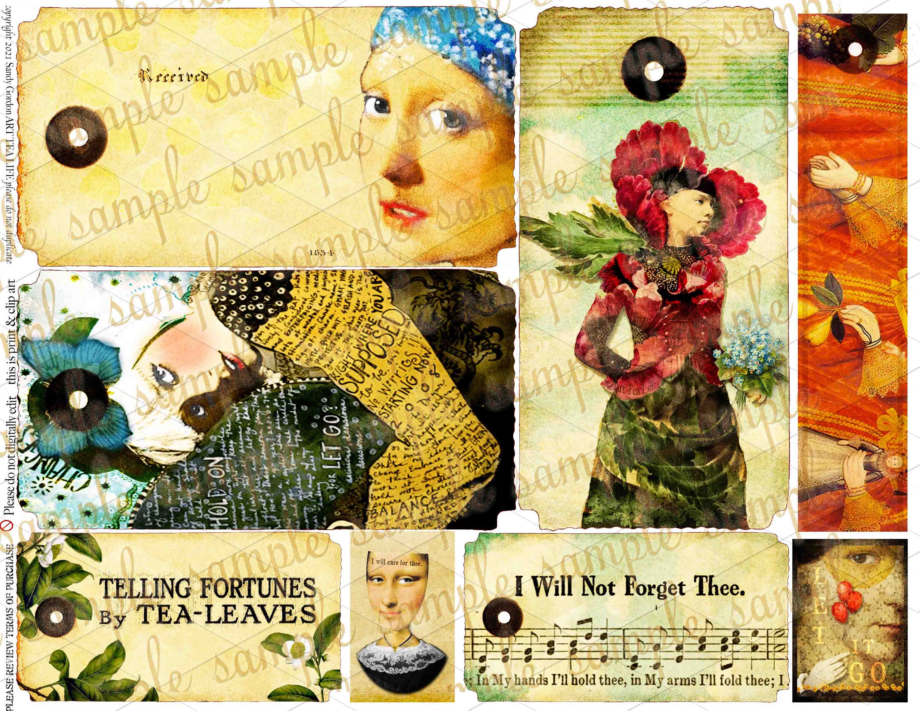 ART TEA LIFE Journal Tag Page Collage Sheet Digital File gift | Etsy