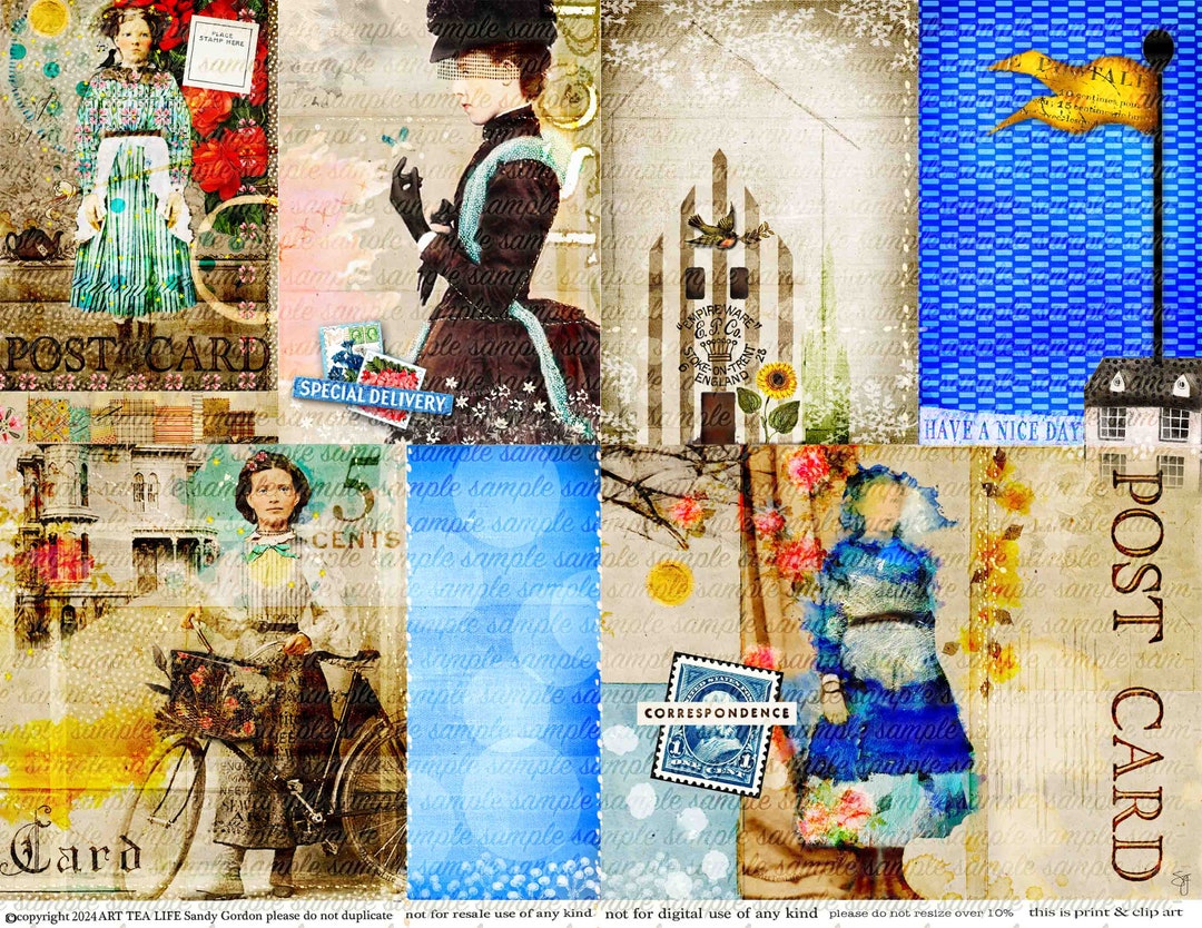 ART TEA LIFE Pretty Post It Collage Sheet Digital File Card Making ...