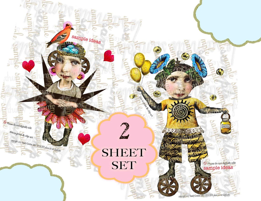 ART TEA Life Look It Here Journal Paper Dolls 2 Sheet Set Collage Sheet ...