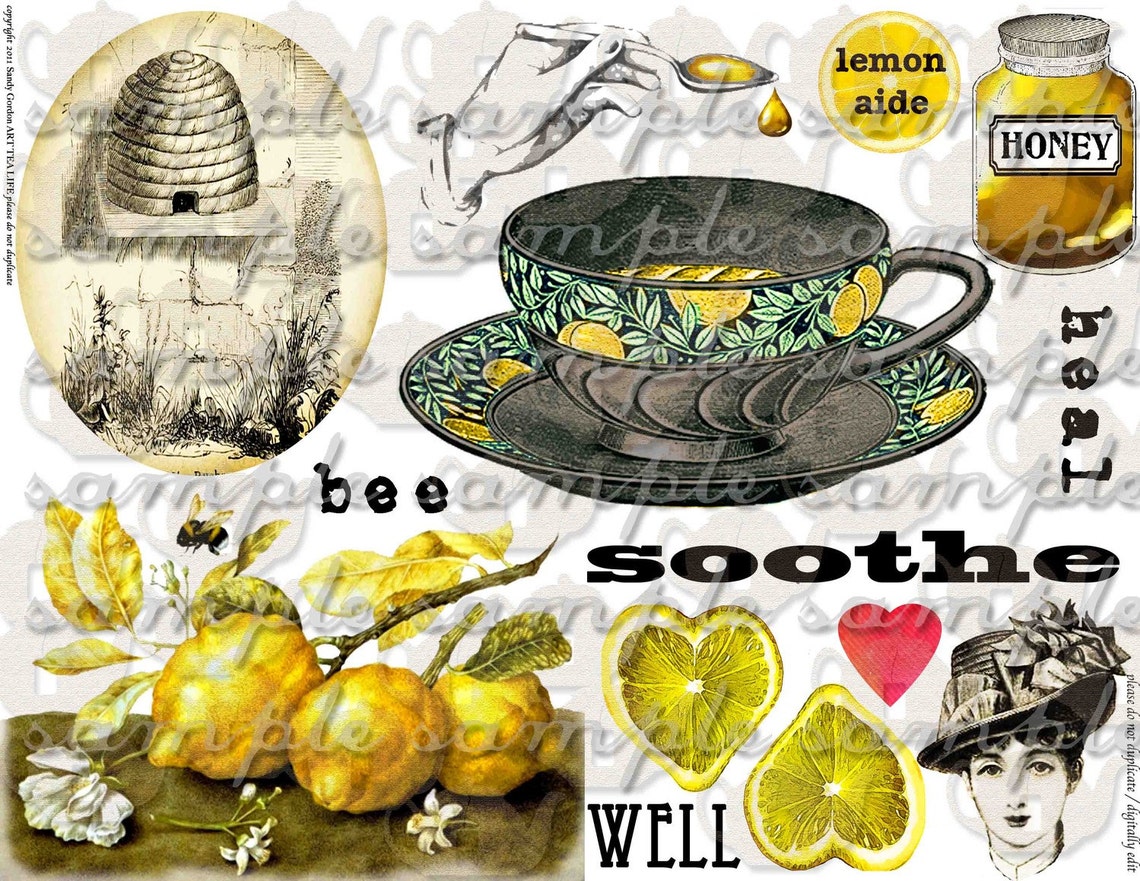 ART TEA LIFE Lemon Soother Remedy Collage Sheet Digital File - Etsy