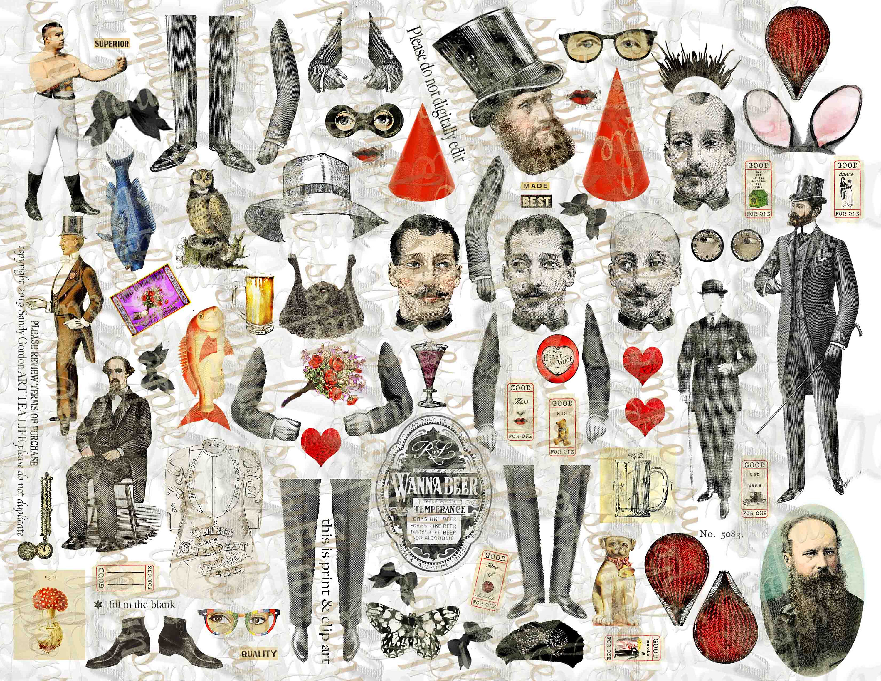 ART TEA LIFE More Man Paper Doll Collage Sheet Journal Digital - Etsy