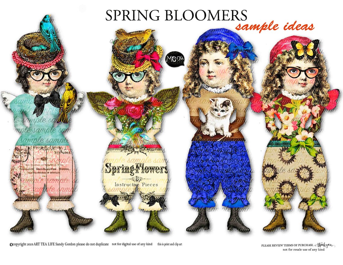ART TEA LIFE Spring Bloomers Paper Dolls Collage Sheet - Etsy