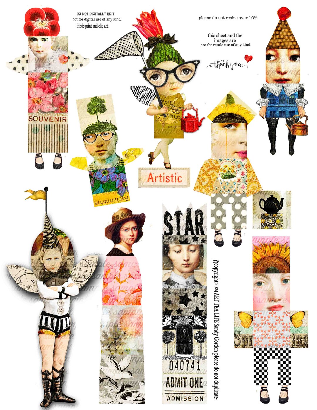 ART TEA LIFE My Girls #4 Paper Dolls Collage Sheet Digital File Gift ...