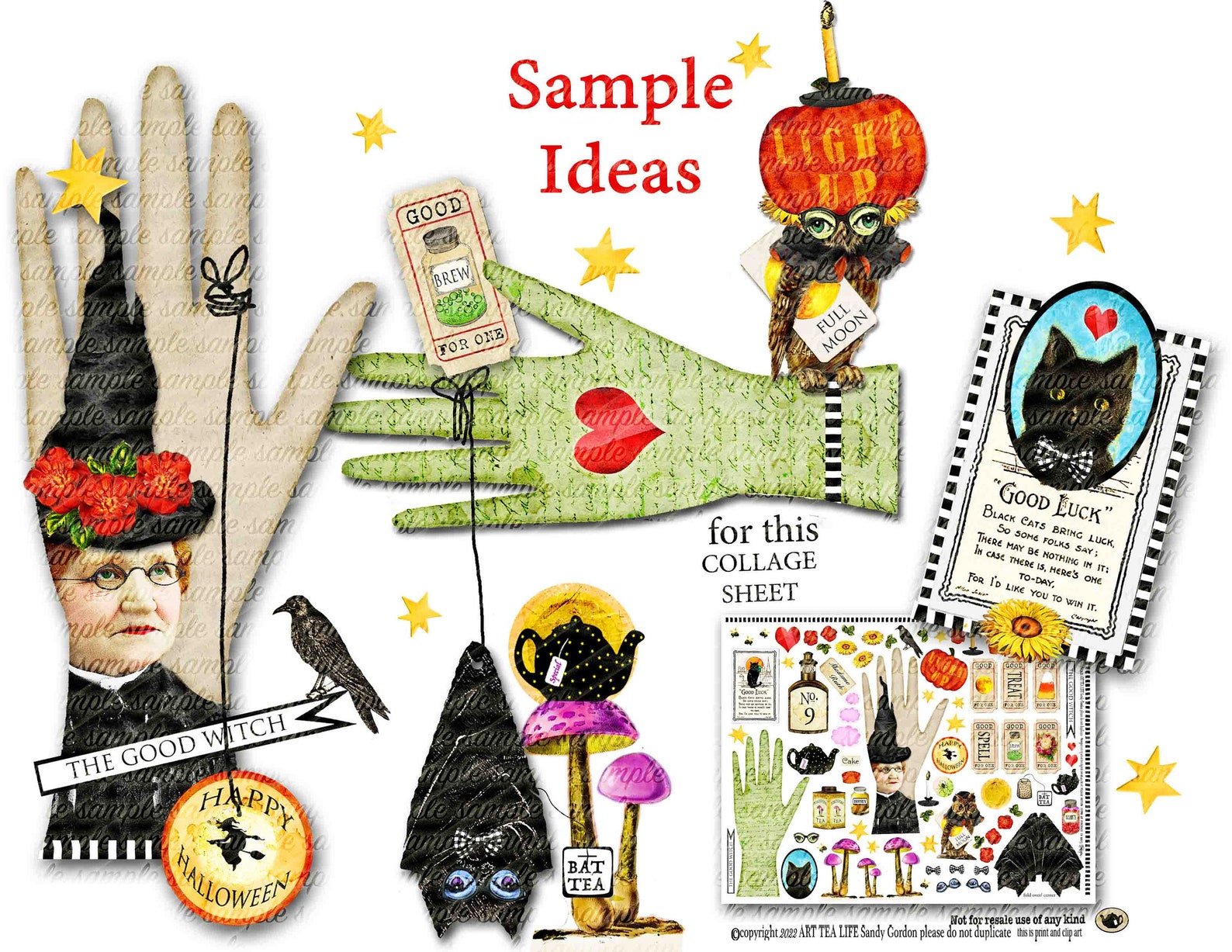 ART TEA LIFE Toadstool Tea Halloween Collage Sheet Journal Pumpkin ...