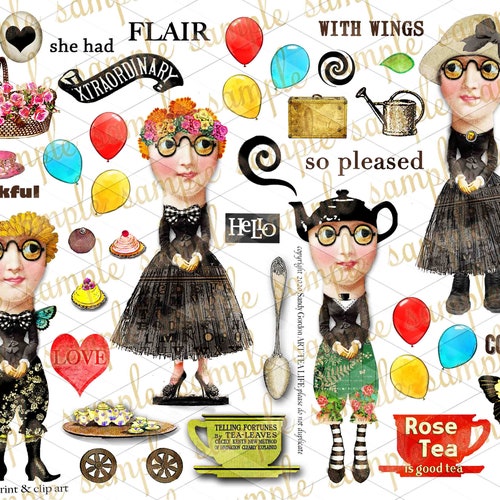 ART TEA LIFE Paper Dolls Digital Collage Sheet Journal Page - Etsy