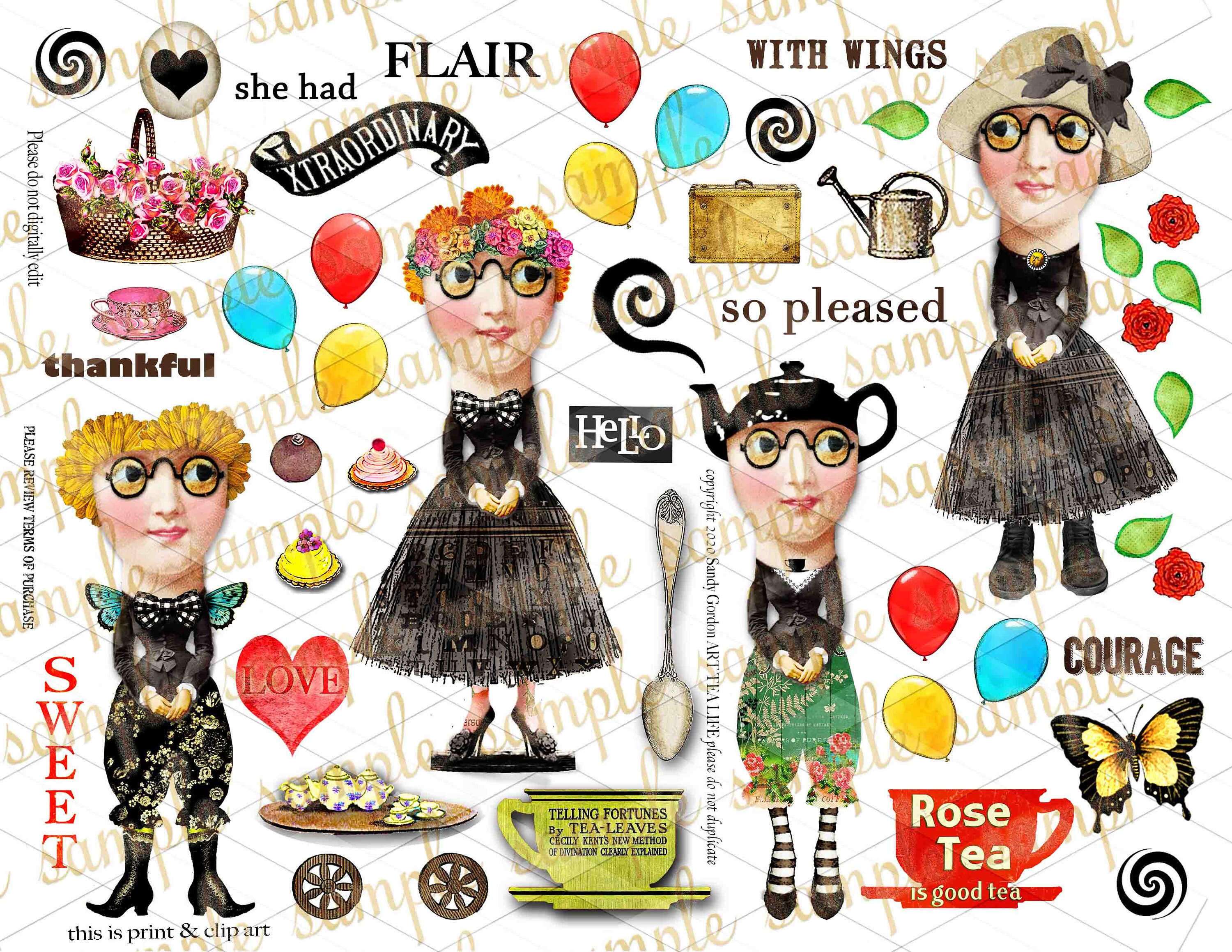 ART TEA LIFE Rose Tea Paper Doll Collage Sheet Digital File - Etsy