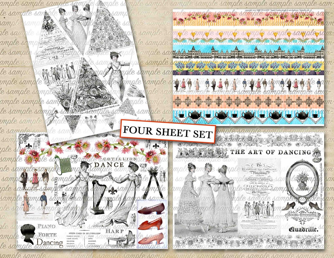 ART TEA LIFE Jane Austen Dances Collage Sheet Set Scrapbook Journal ...