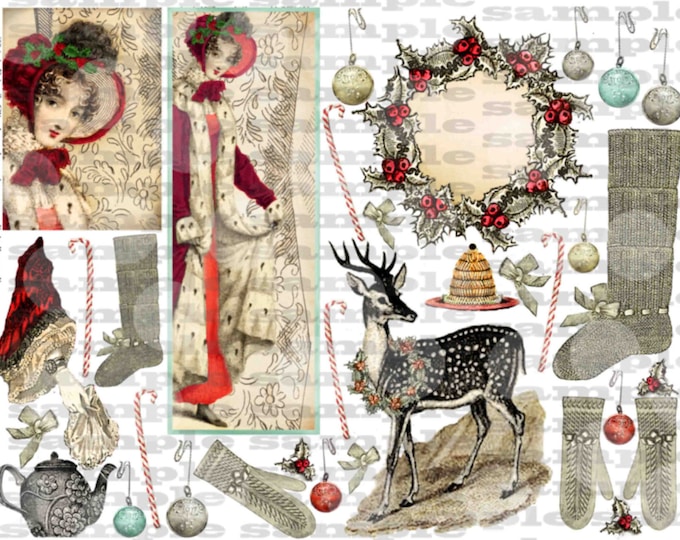 ART TEA LIFE Winter Girl Jane Austen Collage Sheet Scrapbooking Altered ...