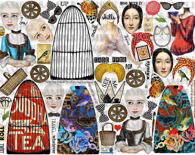 ART TEA Life Merrily Paper Dolls Collage Sheet Digital File Printable ...