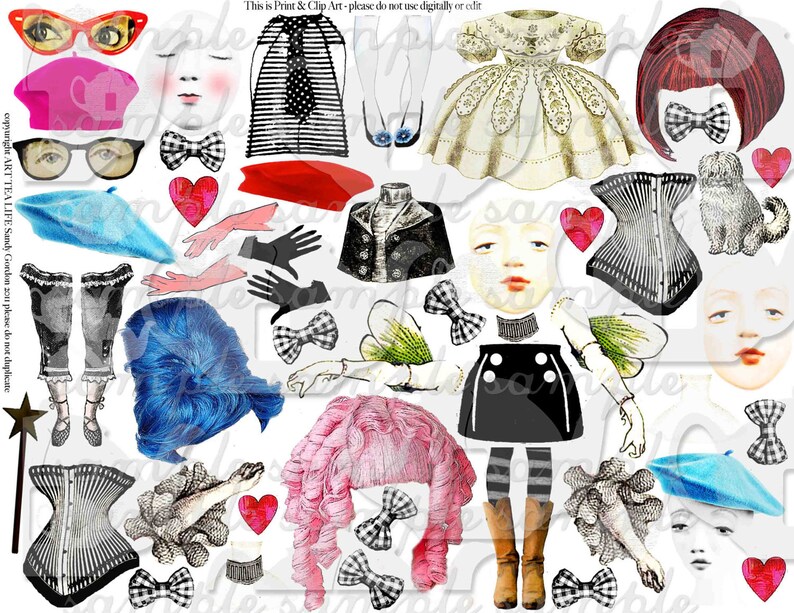 ART TEA LIFE Paper Doll Play Collage Sheet Paper Doll Parts - Etsy
