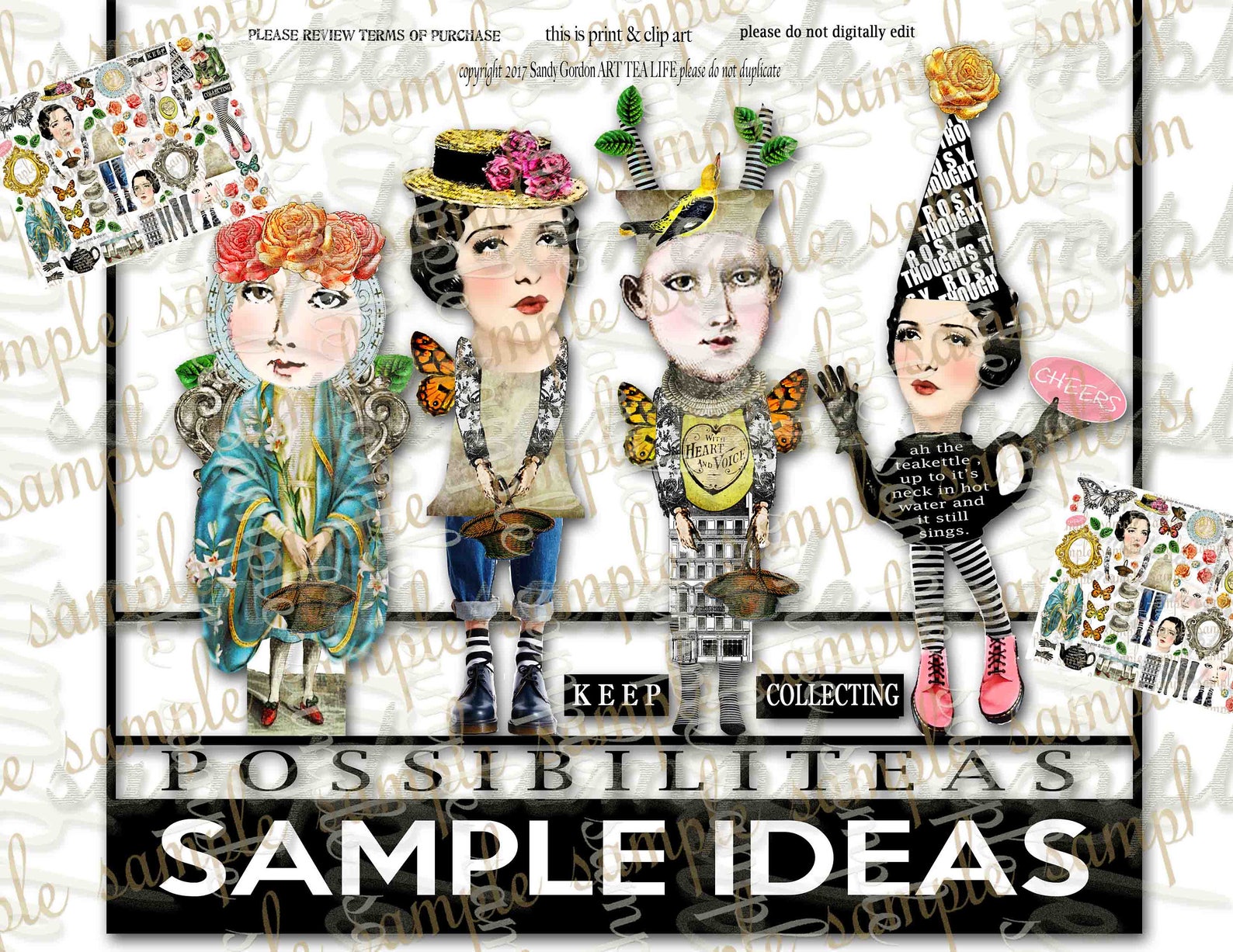 ART TEA Life Cheers Paper Dolls Collage Sheet Digital File - Etsy