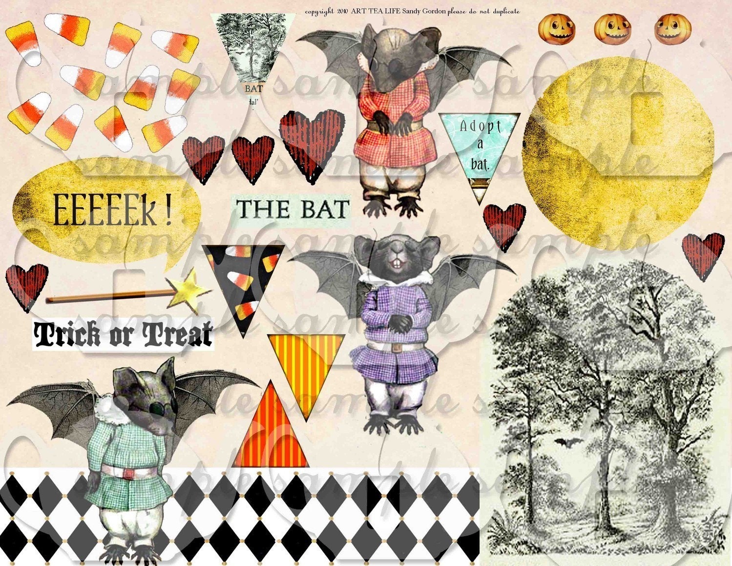 ART TEA LIFE Bat Collage Sheet Halloween Digital File Atc Aceo - Etsy