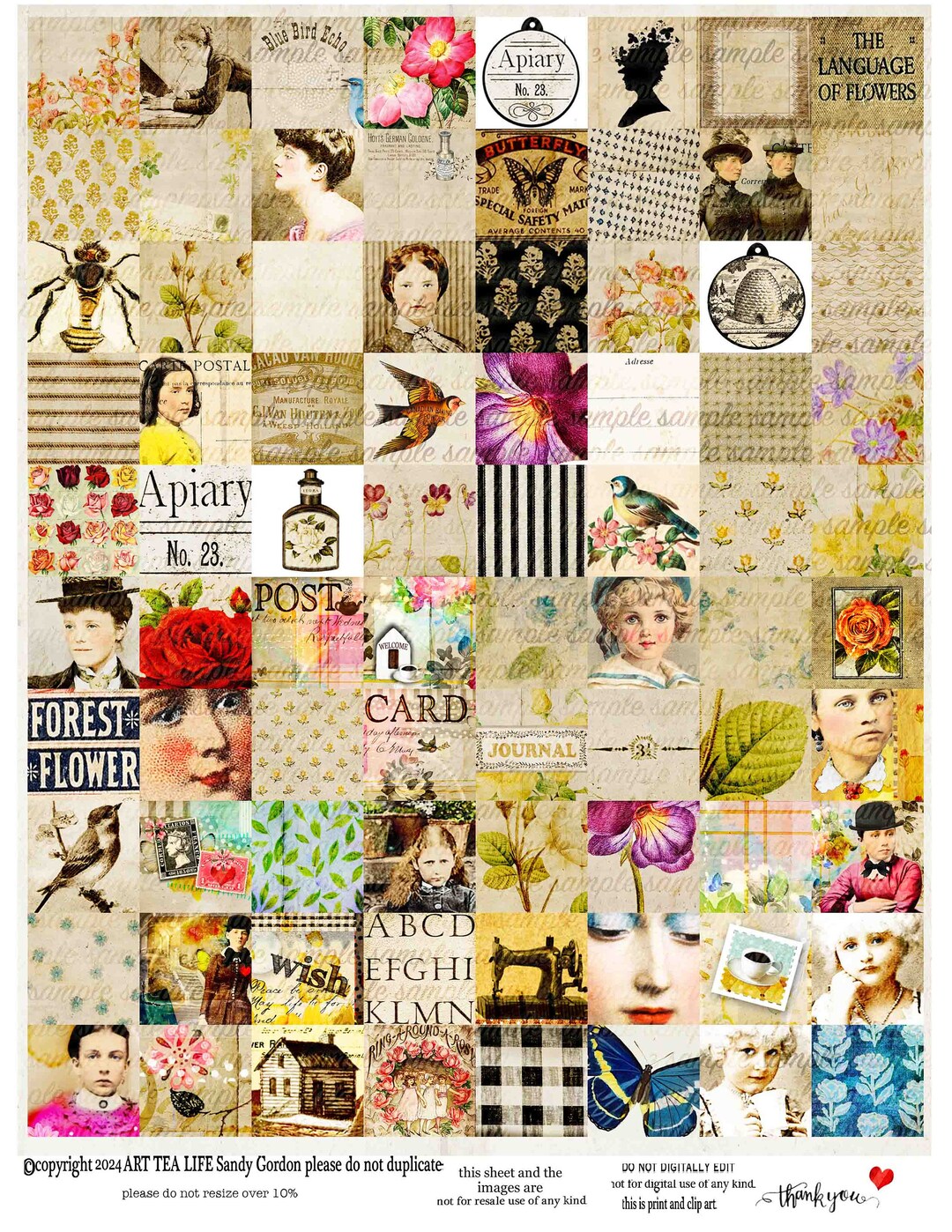 ART TEA LIFE A Wee Tile Collection Collage Sheet Digital File Inchies ...