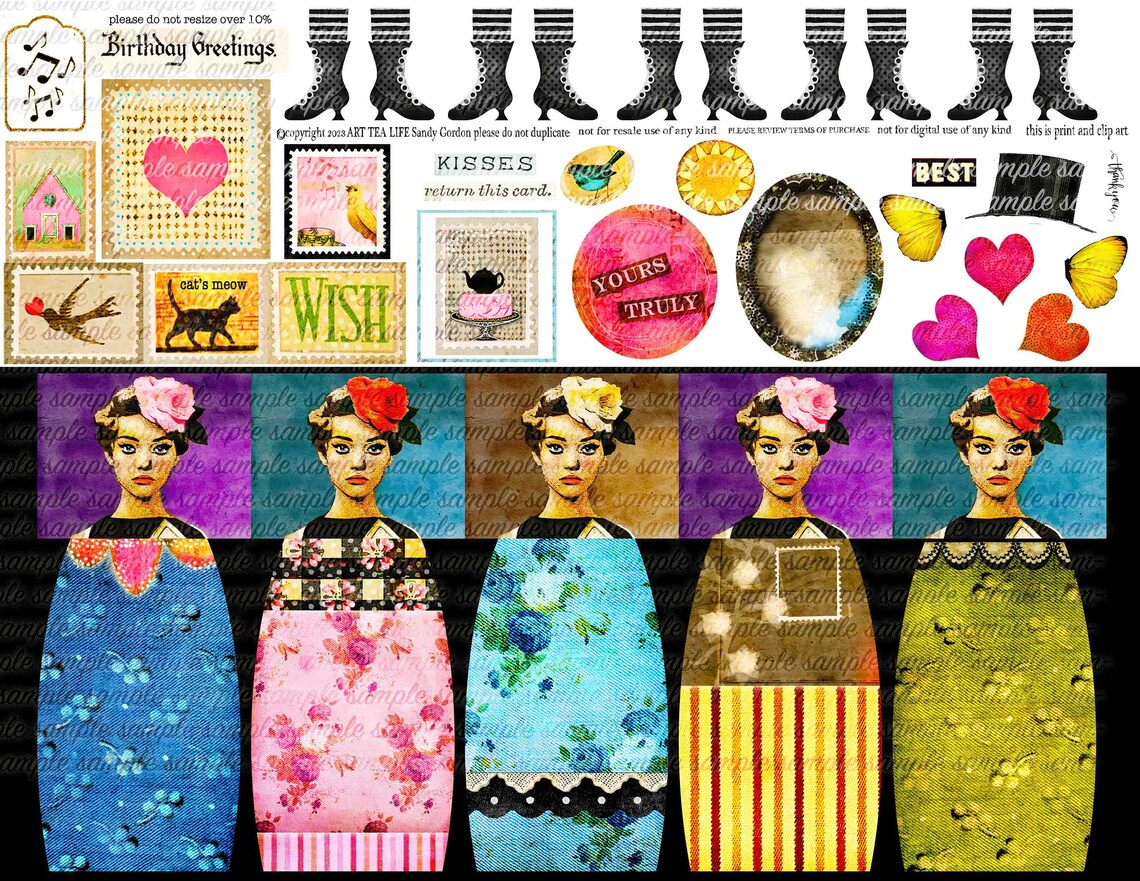 ART TEA LIFE Besty Paper Dolls Collage Sheet Printable Download ...