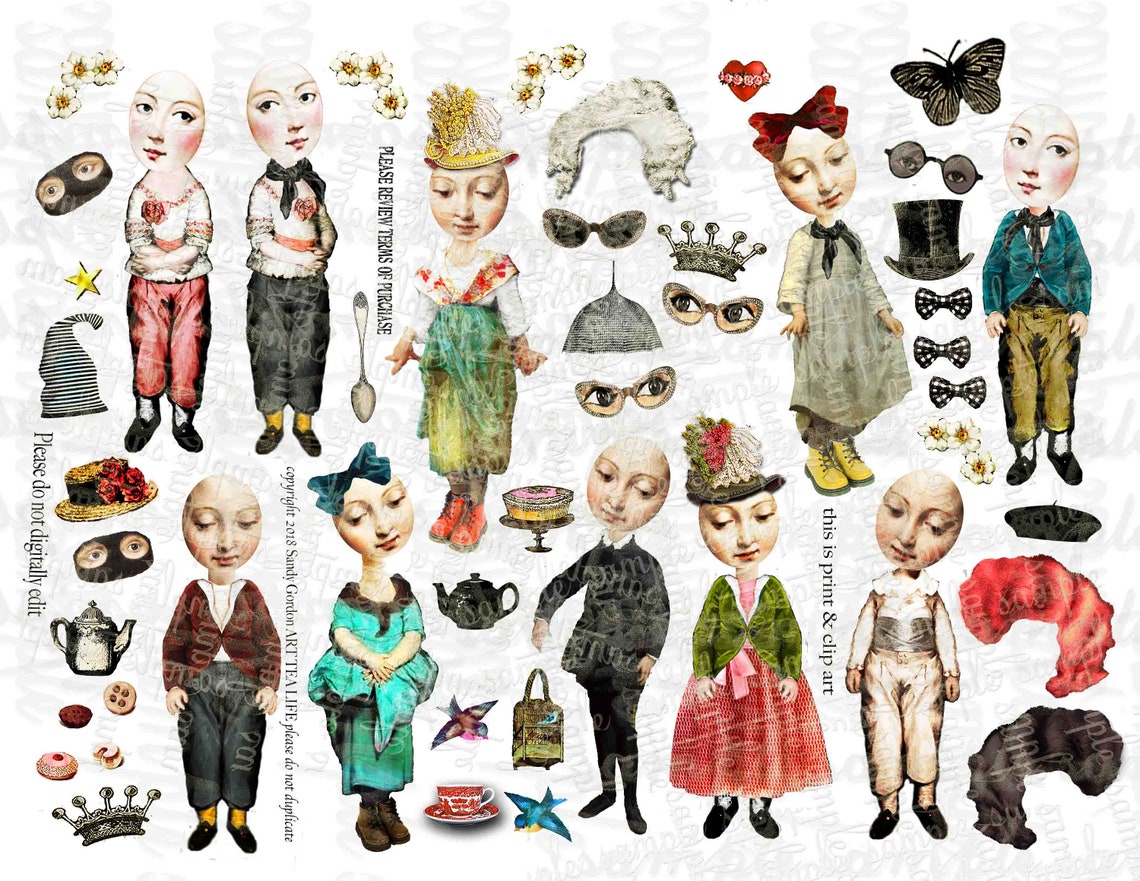 ART TEA LIFE Wanderers Paper Dolls Collage Sheet Journal Parts | Etsy