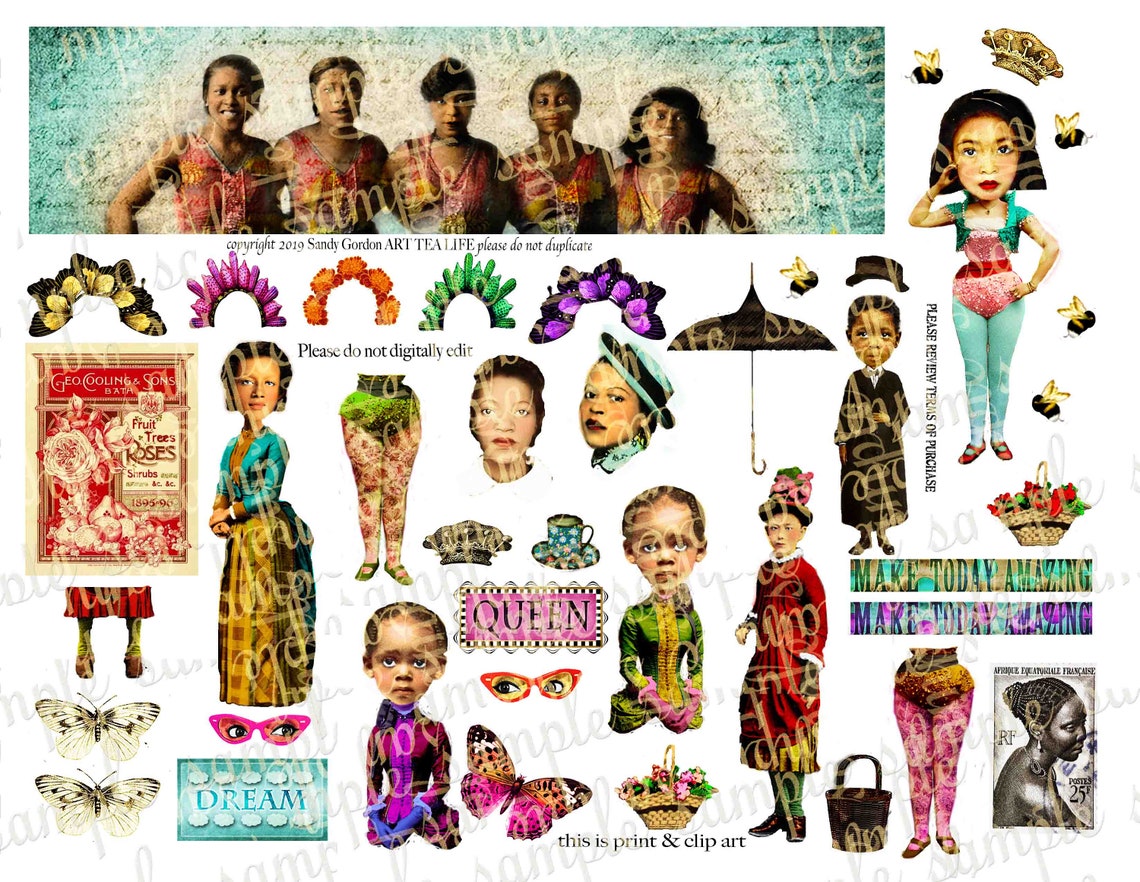 ART TEA LIFE Sweet Song Paper Dolls Collage Sheet Digital File | Etsy