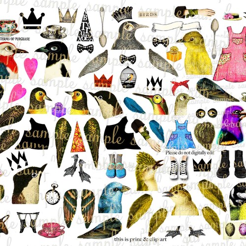 Birds Collage Sheet Digital Scrapbooking Vintage Scrapbook - Etsy