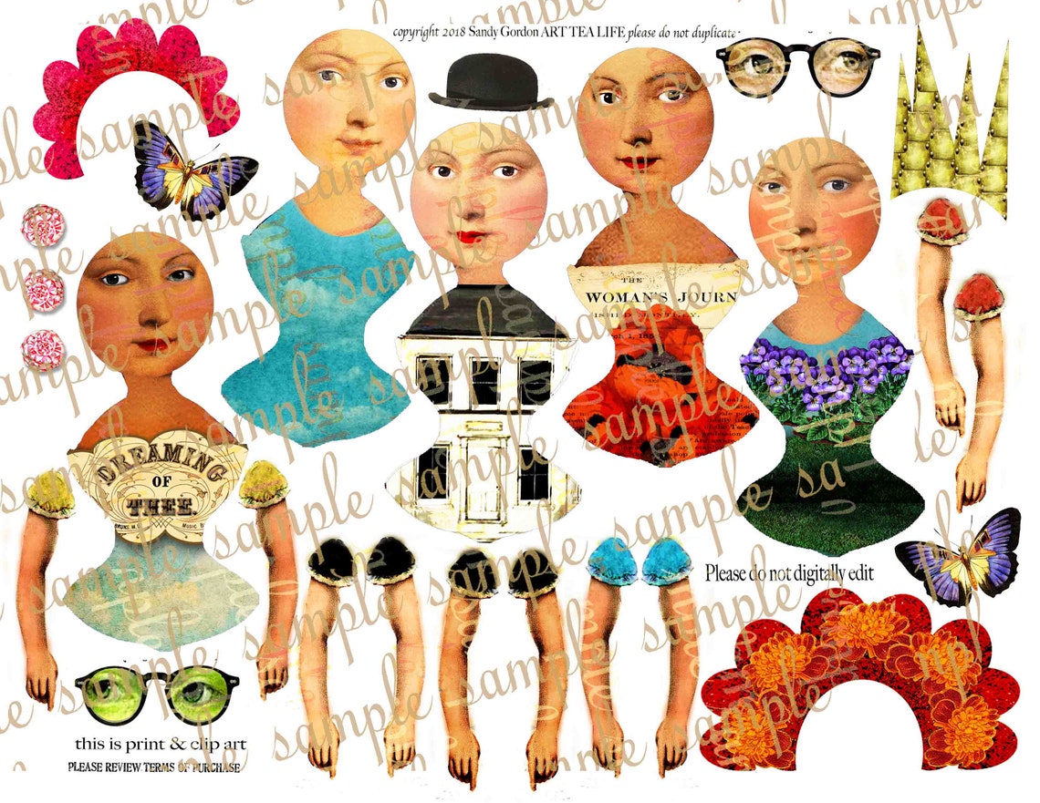 ART TEA LIFE Paper Doll Busts Collage Sheet Journal Digital - Etsy