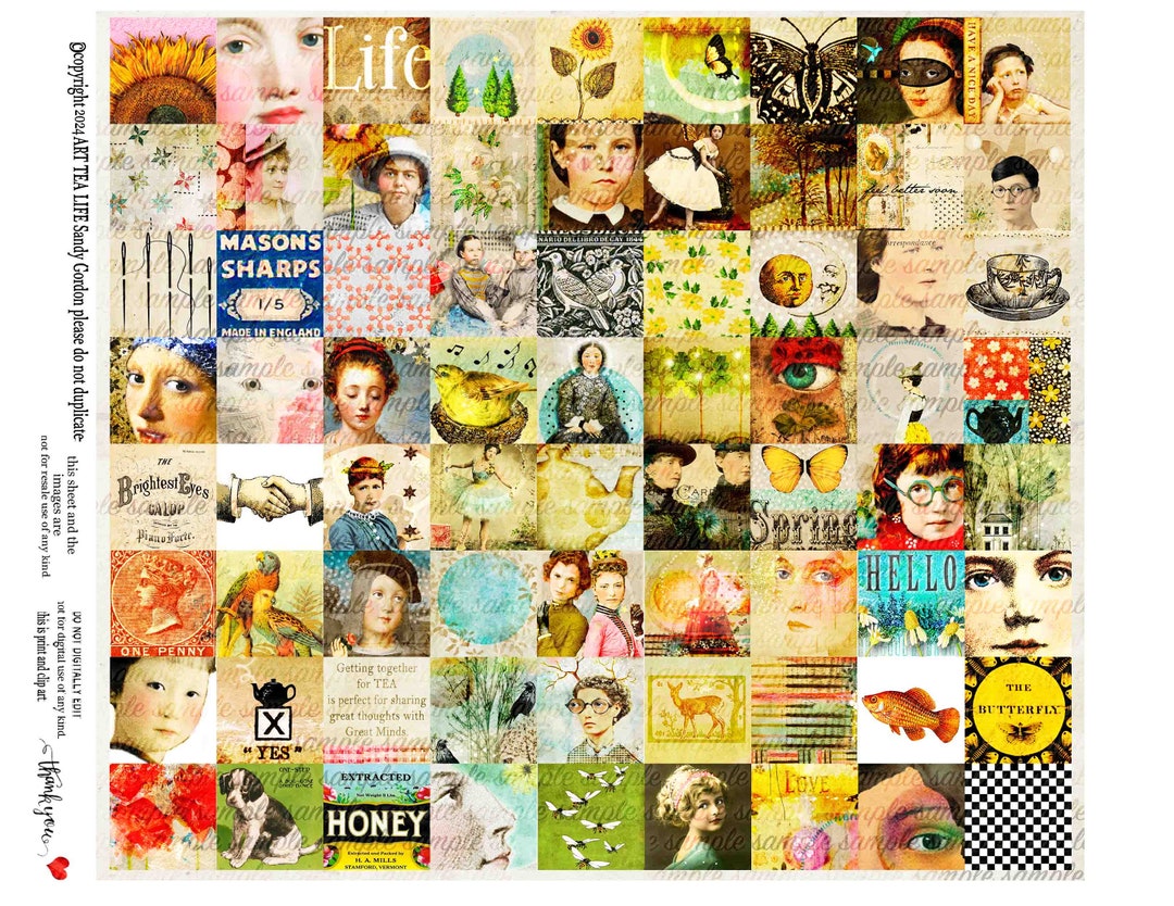 ART TEA LIFE Here's to Life Tile Collection Collage Sheet Digital File ...