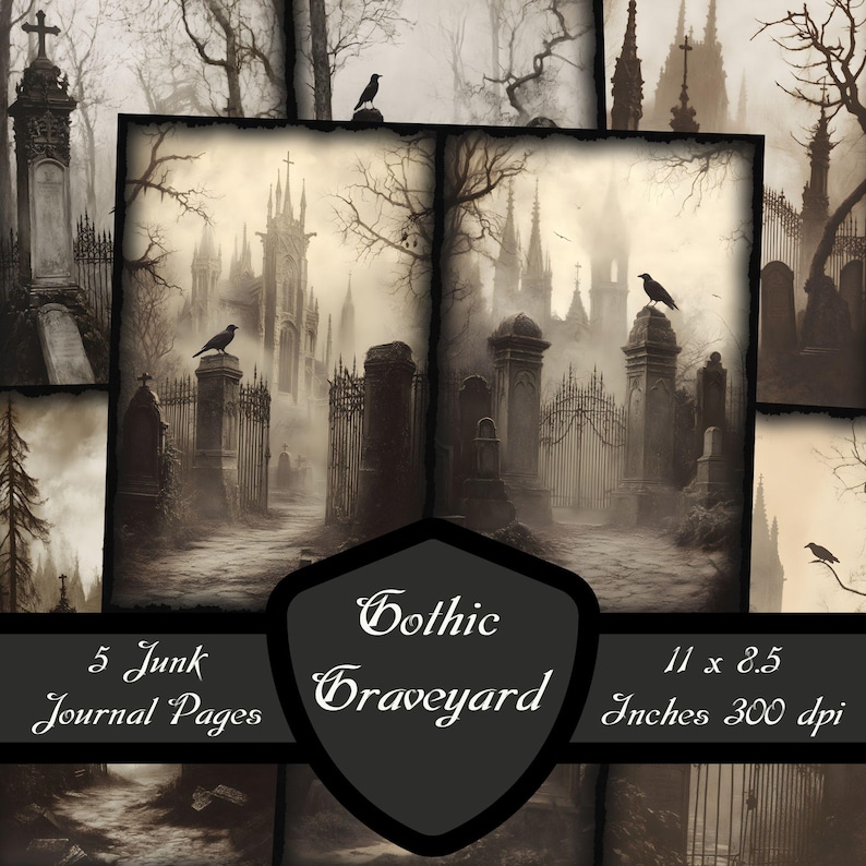 Gothic Graveyard Junk Journal Pages, Haunted Cemetery Scrapbook Papers ...