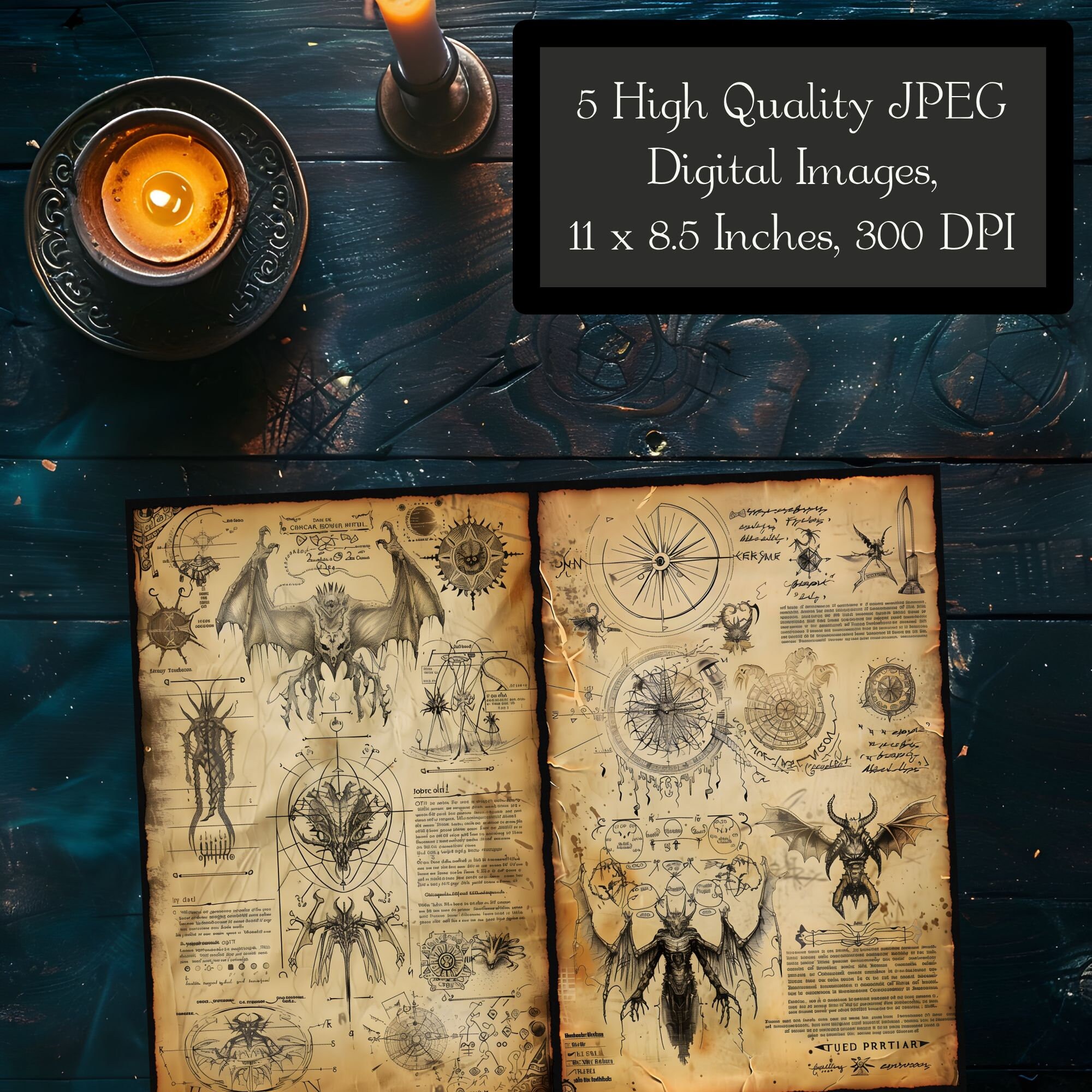 Dark Spell Junk Journal Pages, Monster Summon Scrapbook Paper Fantasy ...