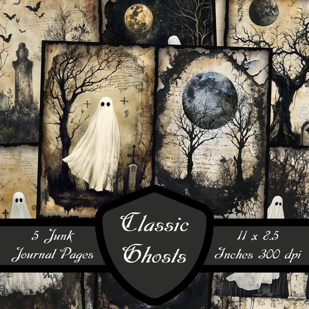 Classic Ghosts Junk Journal Pages, Spooky Spirit Scrapbook Papers ...