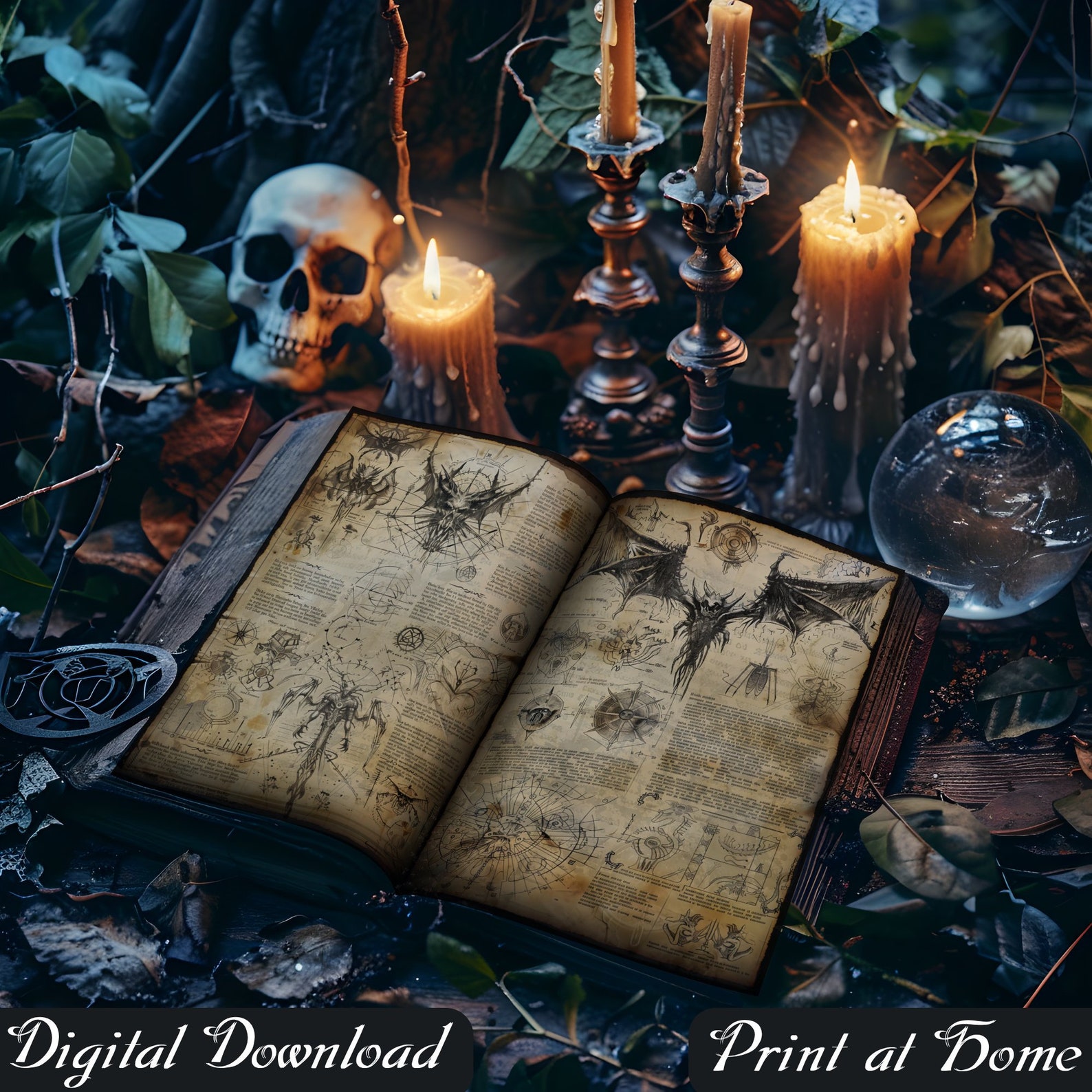 Dark Spell Junk Journal Pages, Monster Summon Scrapbook Paper Fantasy ...