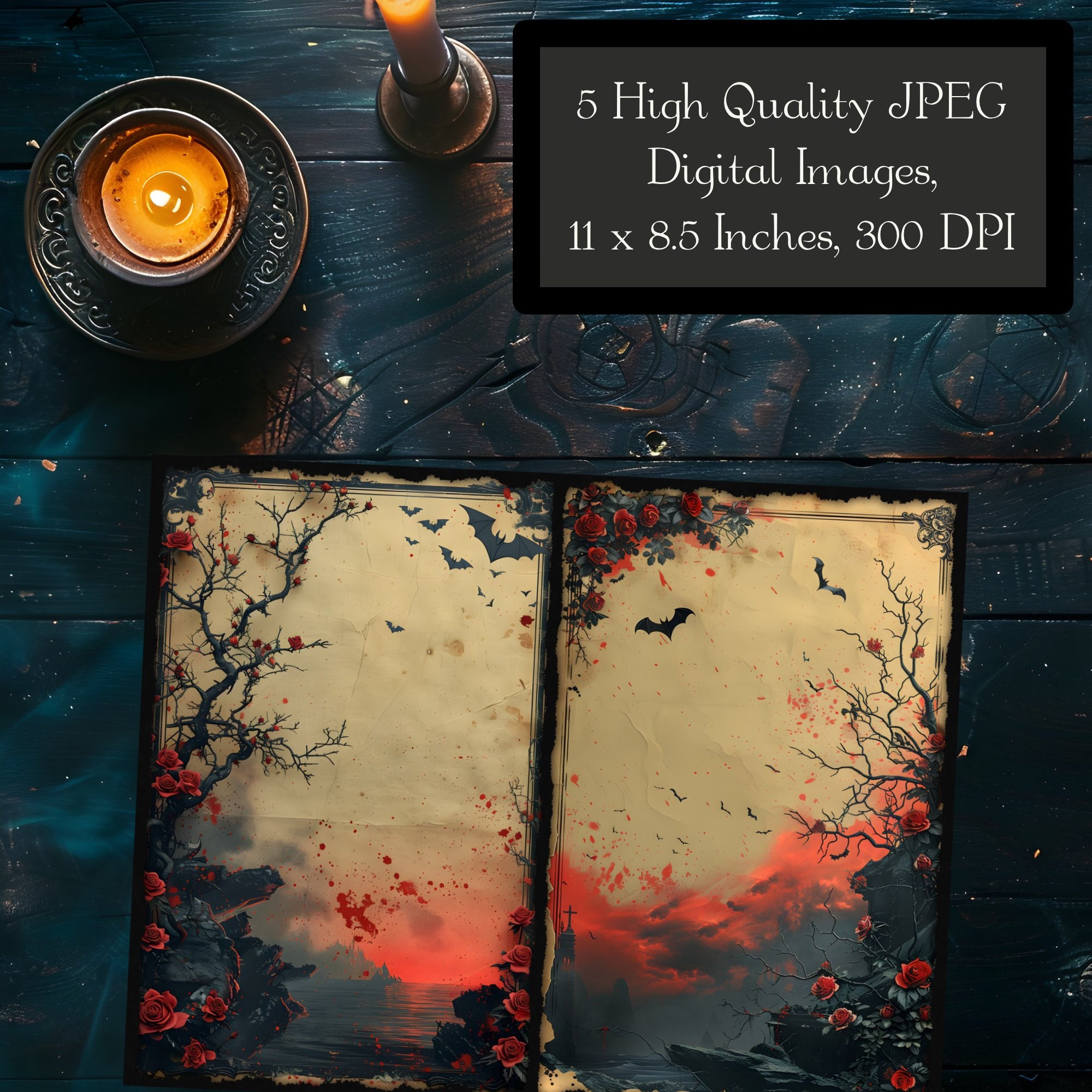 Vampire Border Junk Journal Pages, Dracula Frame Scrapbook Papers ...