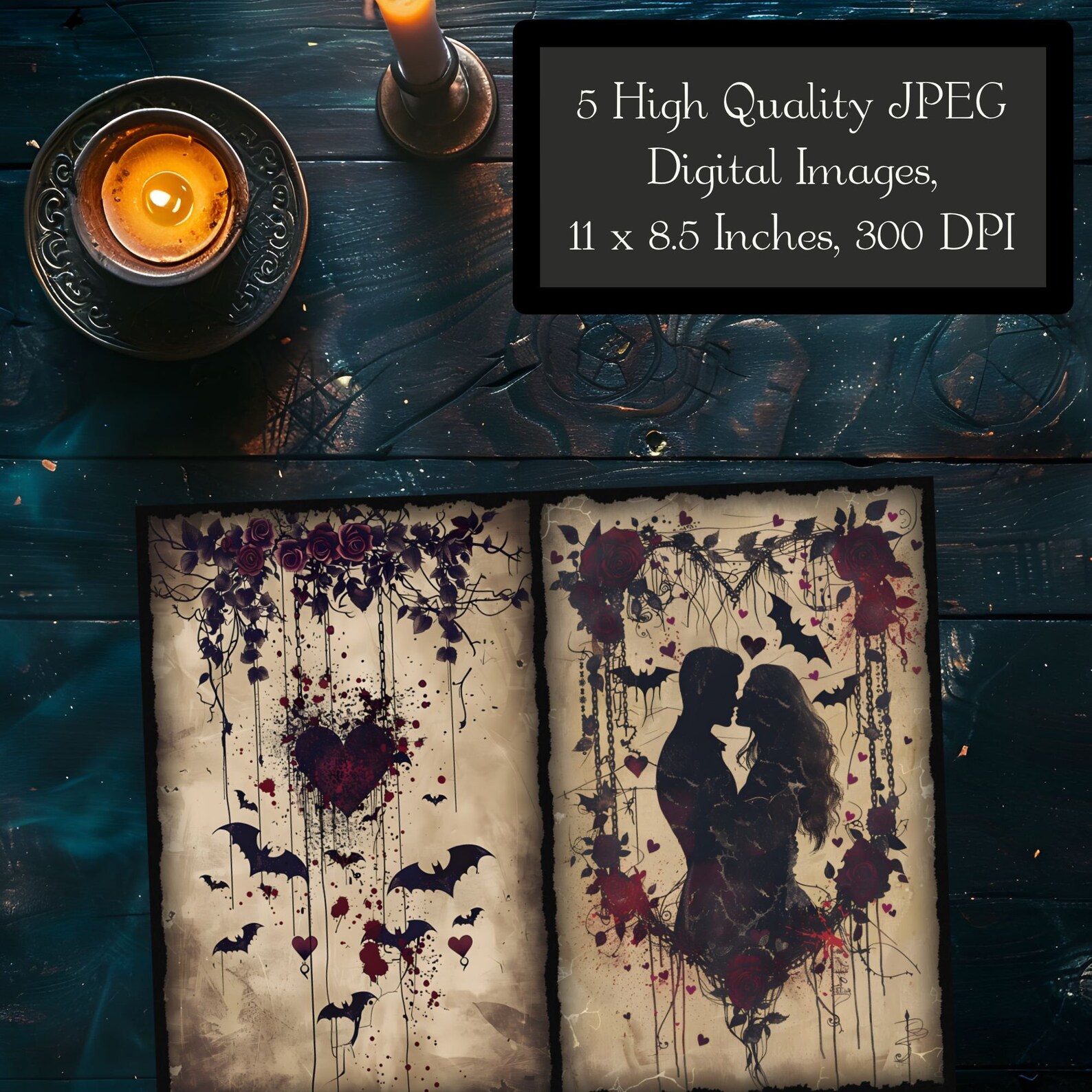 Vampire Lovers Junk Journal Pages, Gothic Romance Scrapbook Papers Dark ...