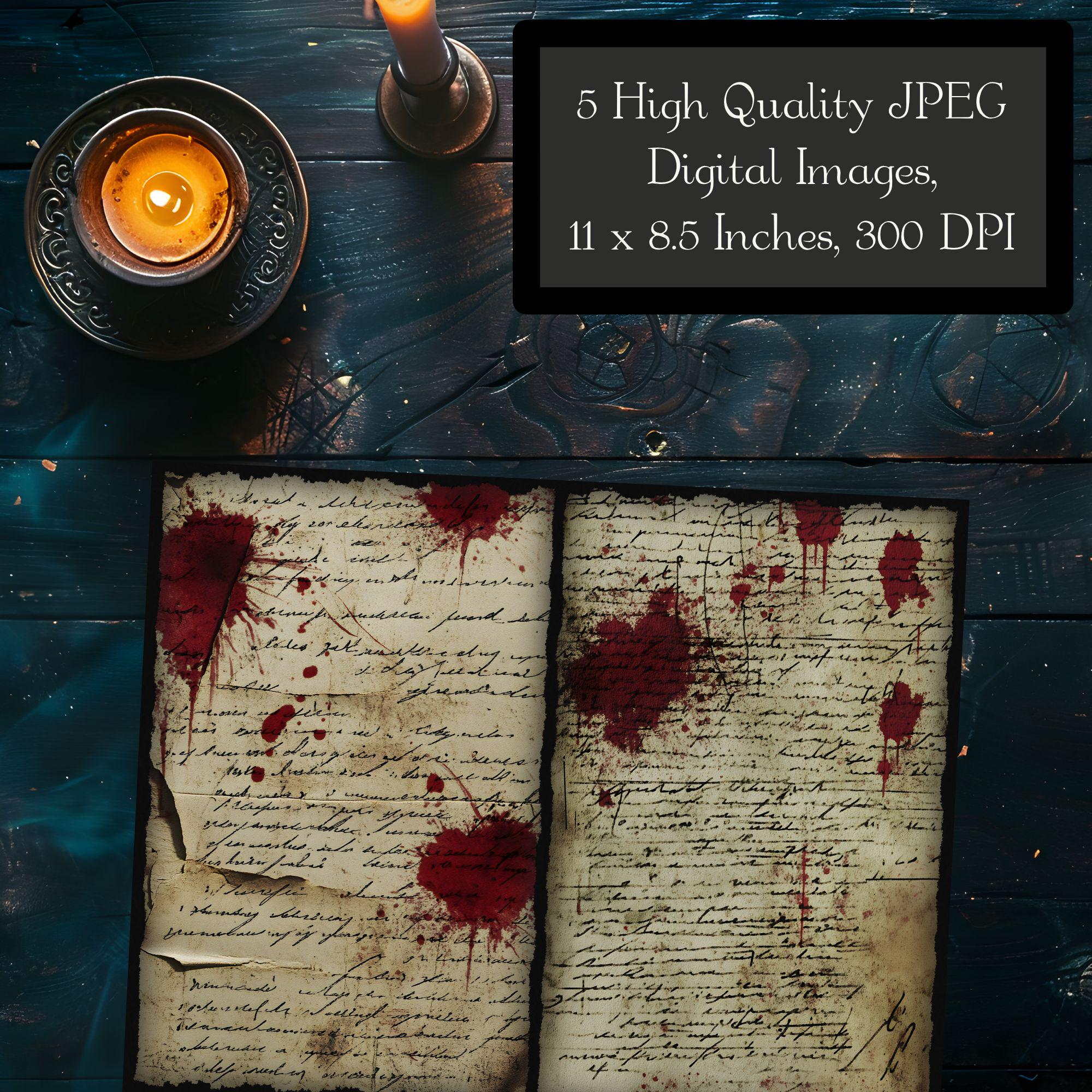 Bloody Pages Junk Journal Papers, Blood Stained Scrapbook Sheets ...