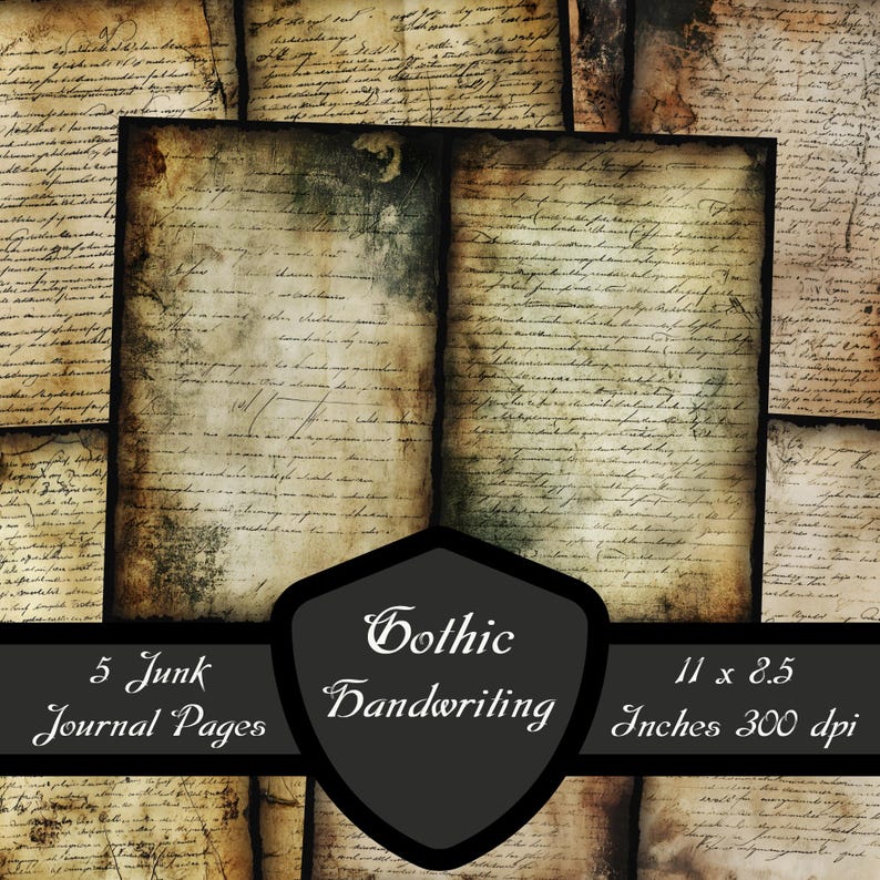 Gothic Handwriting Junk Journal Pages, Antique Letters Scrapbook Papers ...