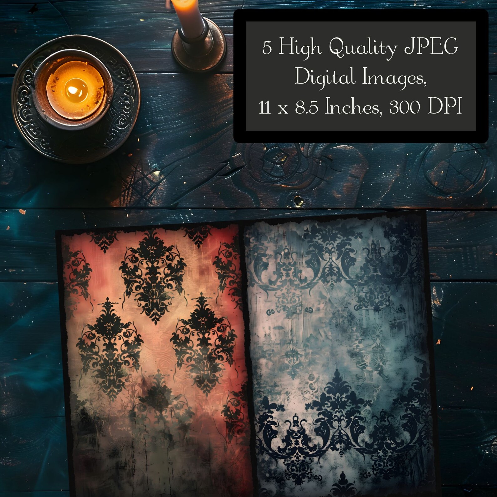 Baroque Gothic Wallpaper Junk Journal Pages, Dark Pattern Background ...
