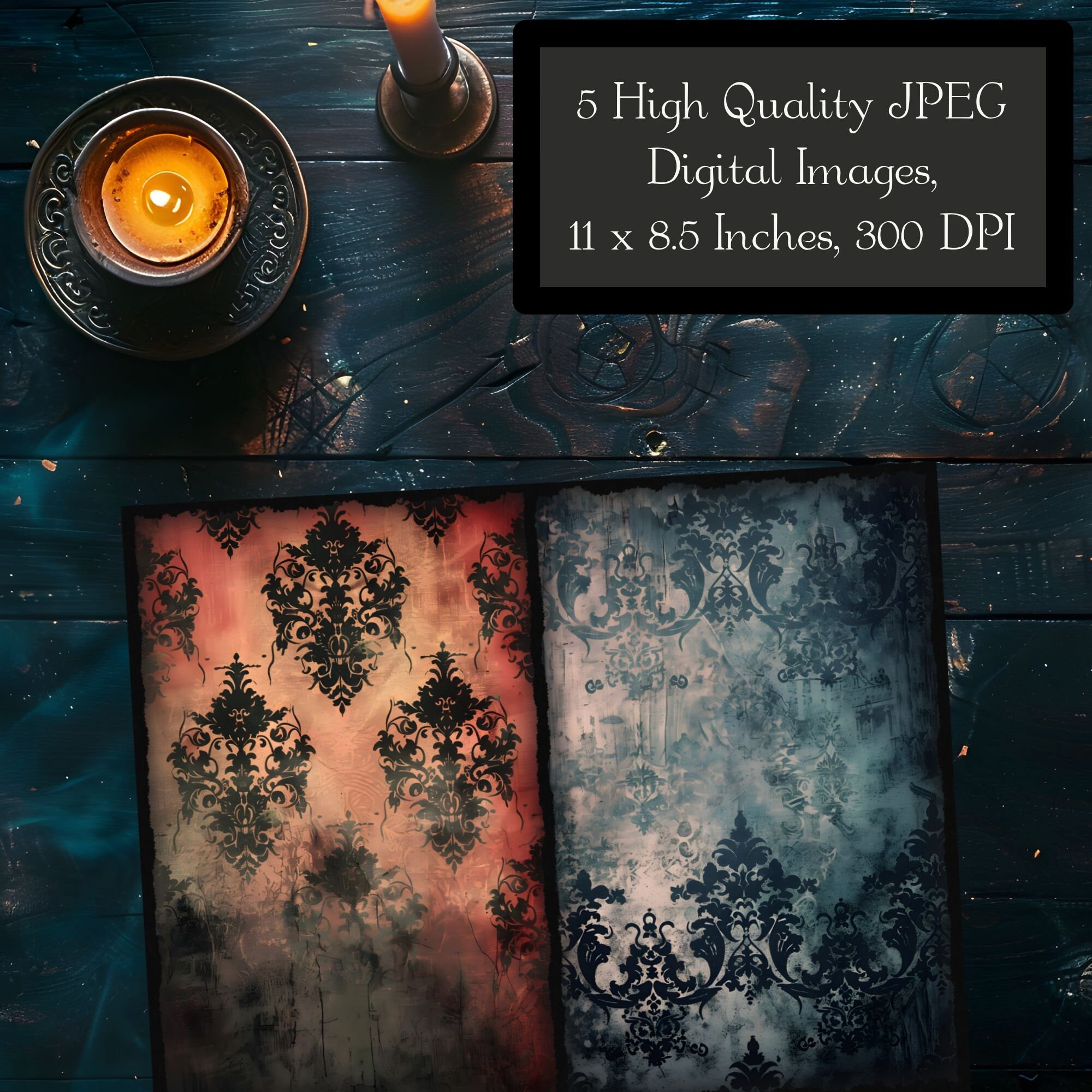 Baroque Gothic Wallpaper Junk Journal Pages, Dark Pattern Background ...