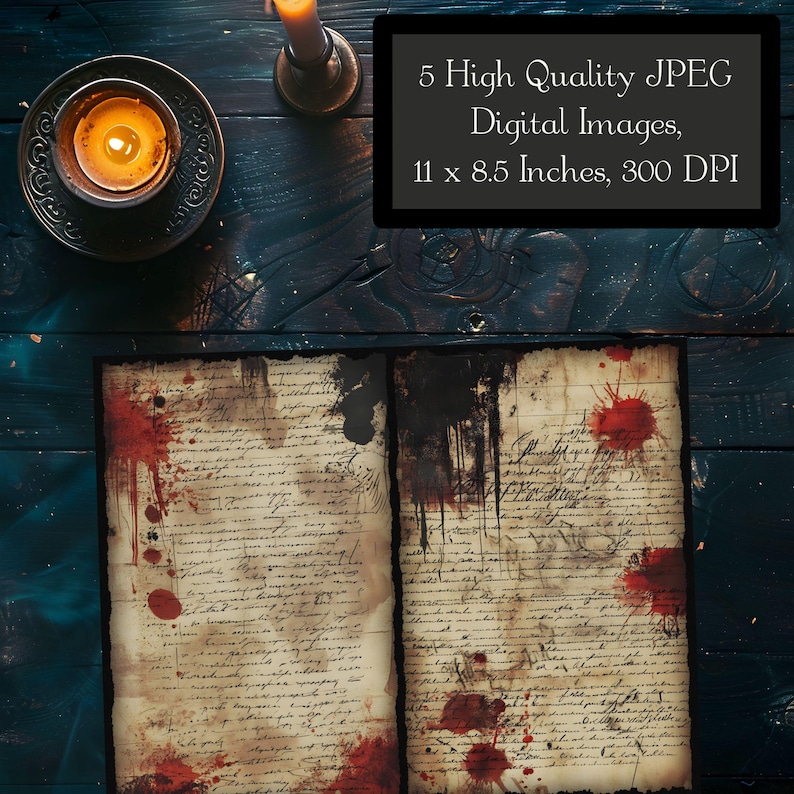 Bloody Pages Junk Journal Papers, Blood Stained Scrapbook Sheets ...