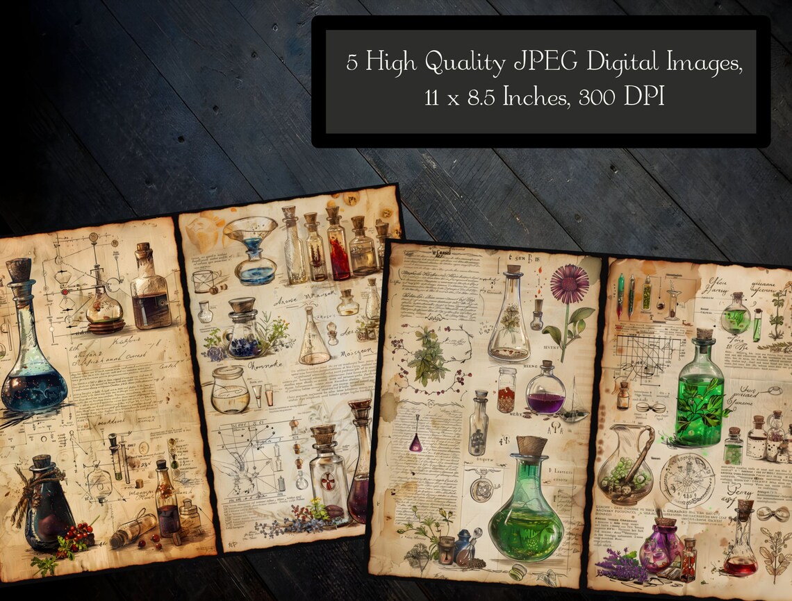 Magical Potion Recipes Junk Journal Pages, Apothecary Scrapbook Paper ...