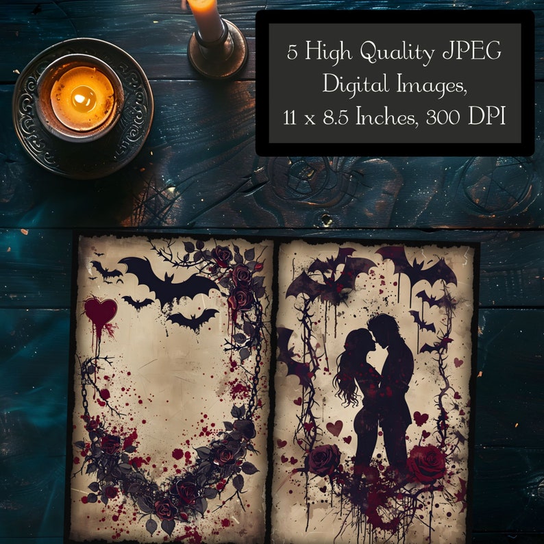 Vampire Lovers Junk Journal Pages, Gothic Romance Scrapbook Papers Dark ...