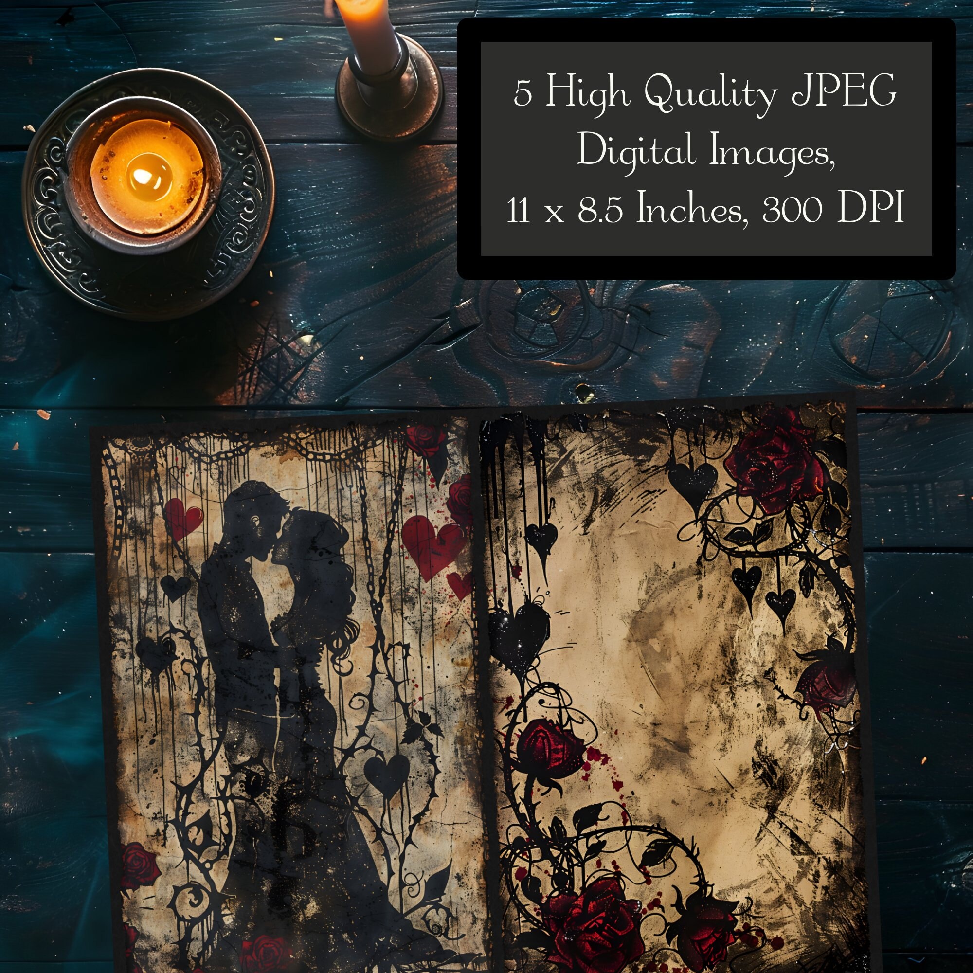 Gothic Romance Junk Journal Pages, Dark Love Scrapbook Paper Victorian ...