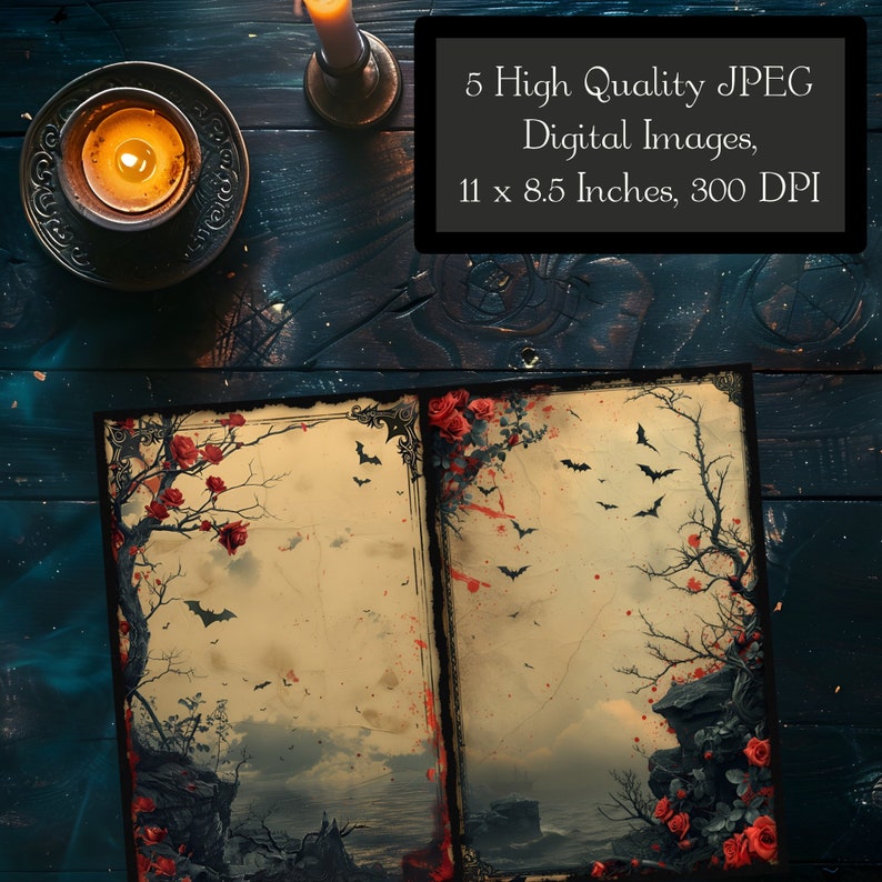 Vampire Border Junk Journal Pages, Dracula Frame Scrapbook Papers ...