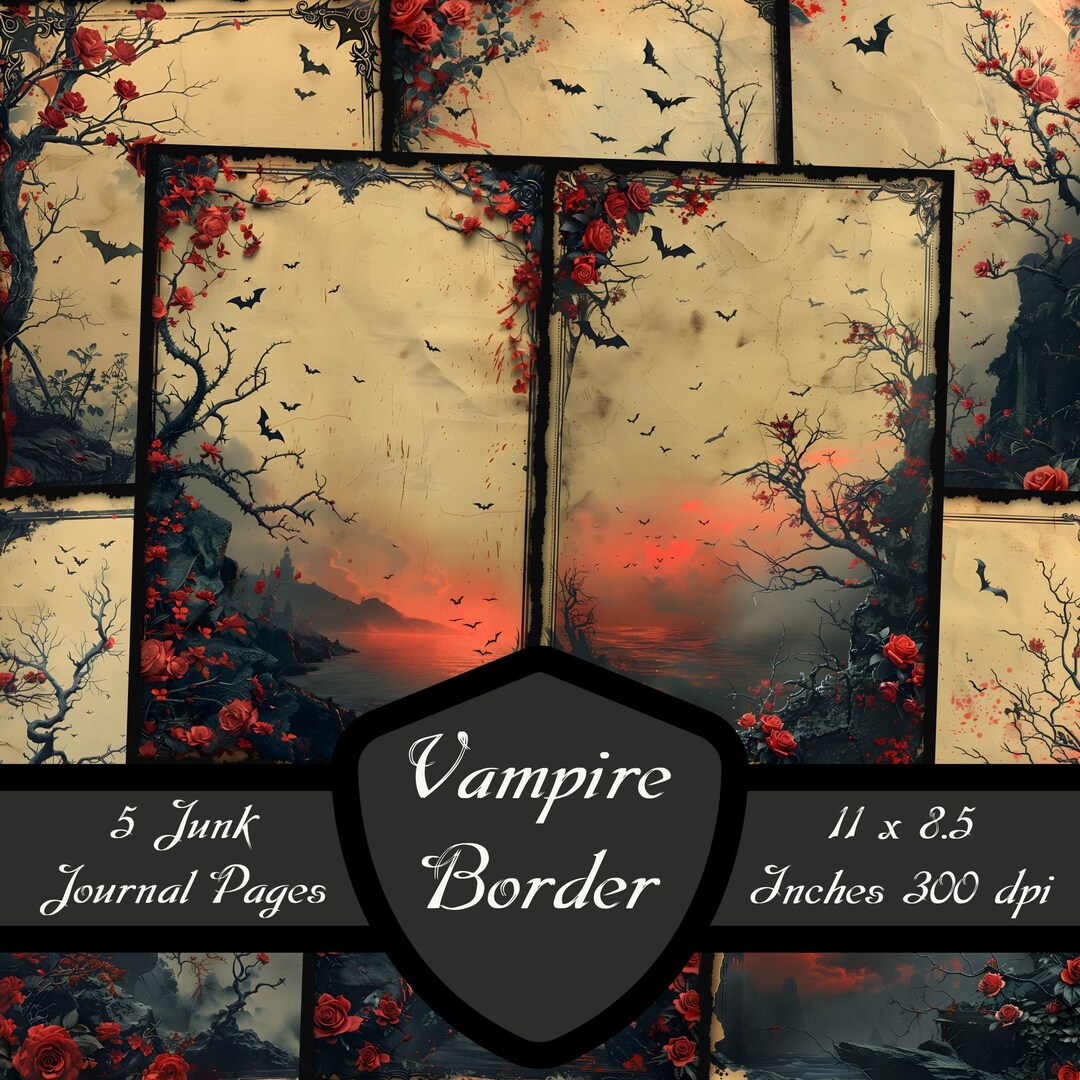 Vampire Border Junk Journal Pages, Dracula Frame Scrapbook Papers ...