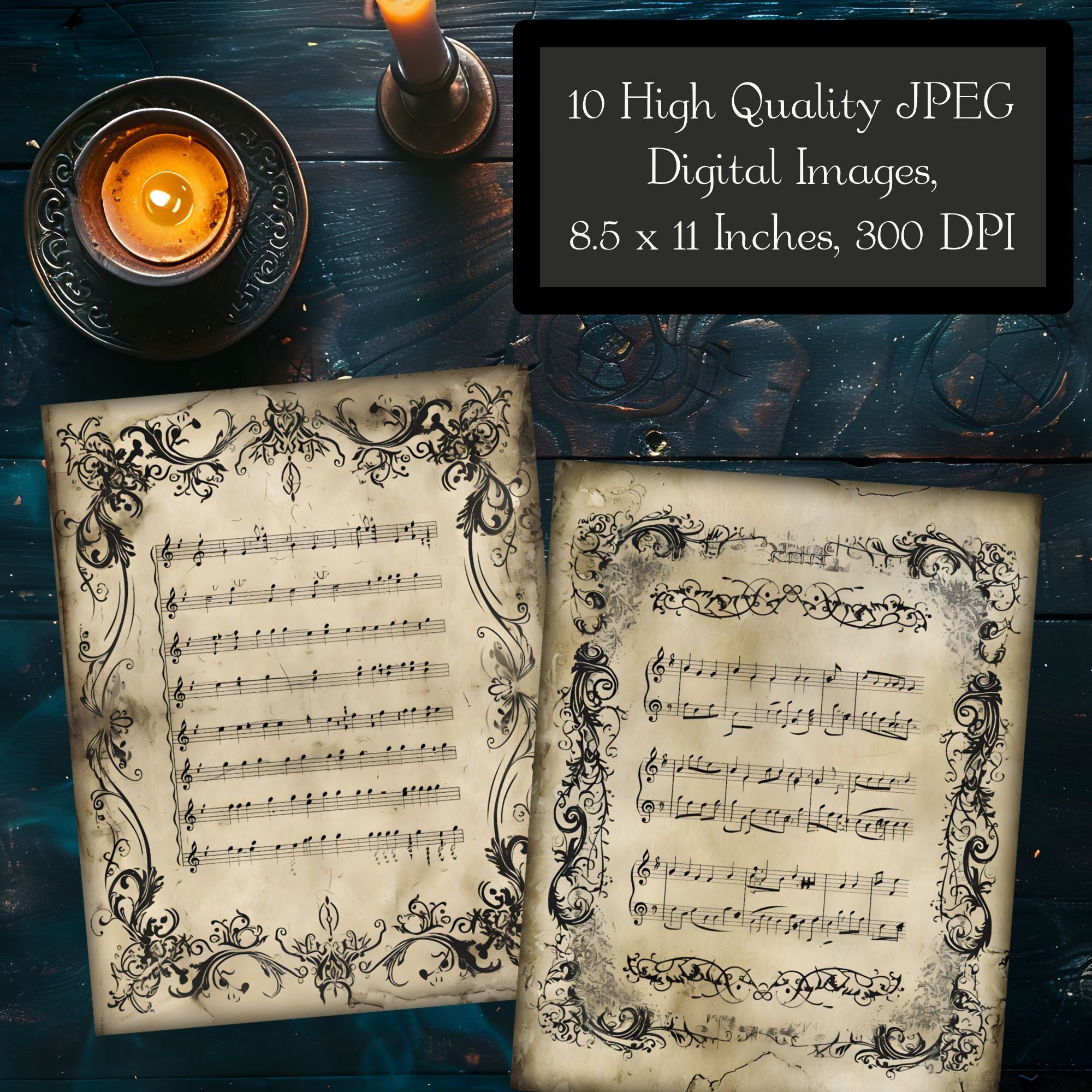 Gothic Music Sheets Junk Journal Papers, Dark Musical Scrapbook Pages ...