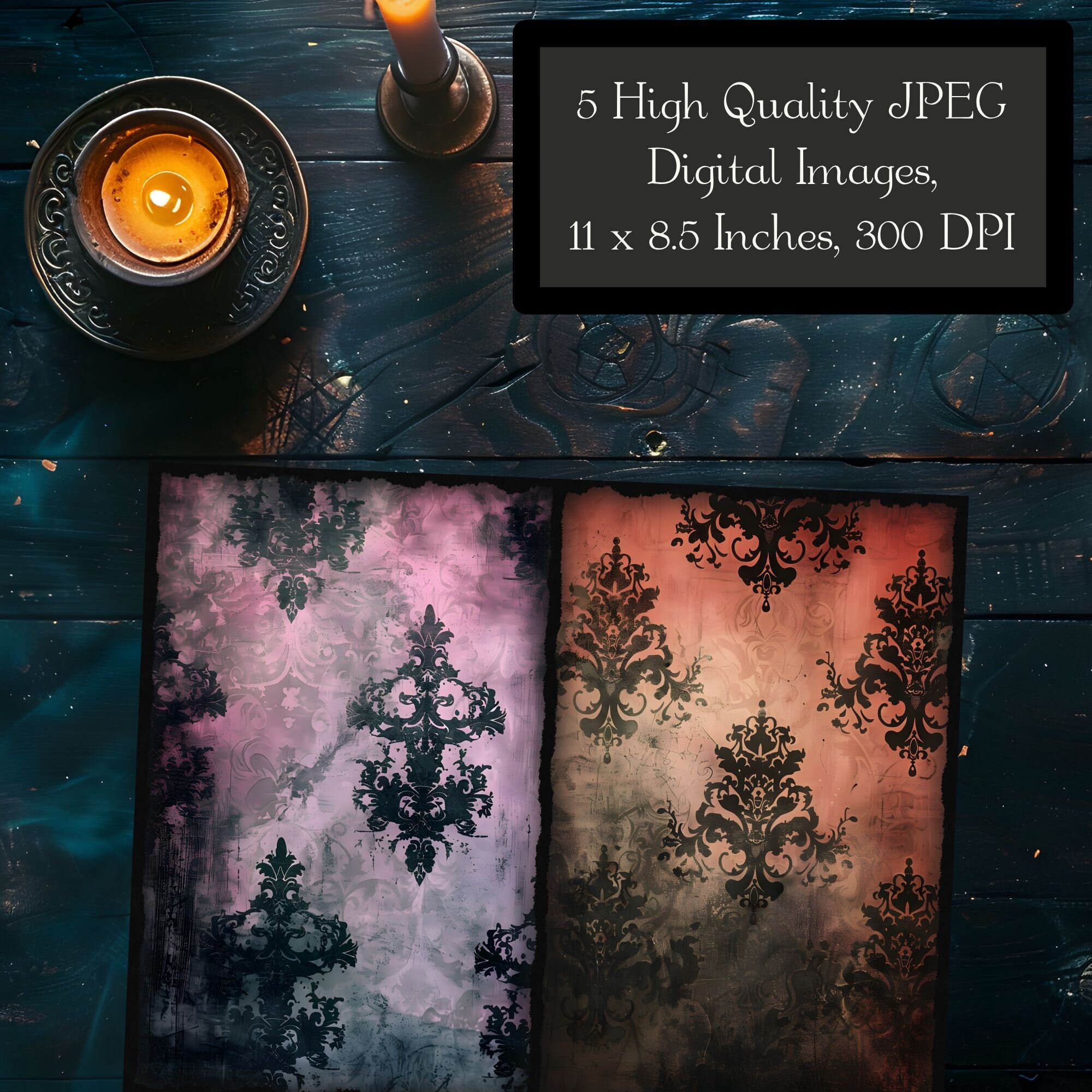 Baroque Gothic Wallpaper Junk Journal Pages, Dark Pattern Background ...