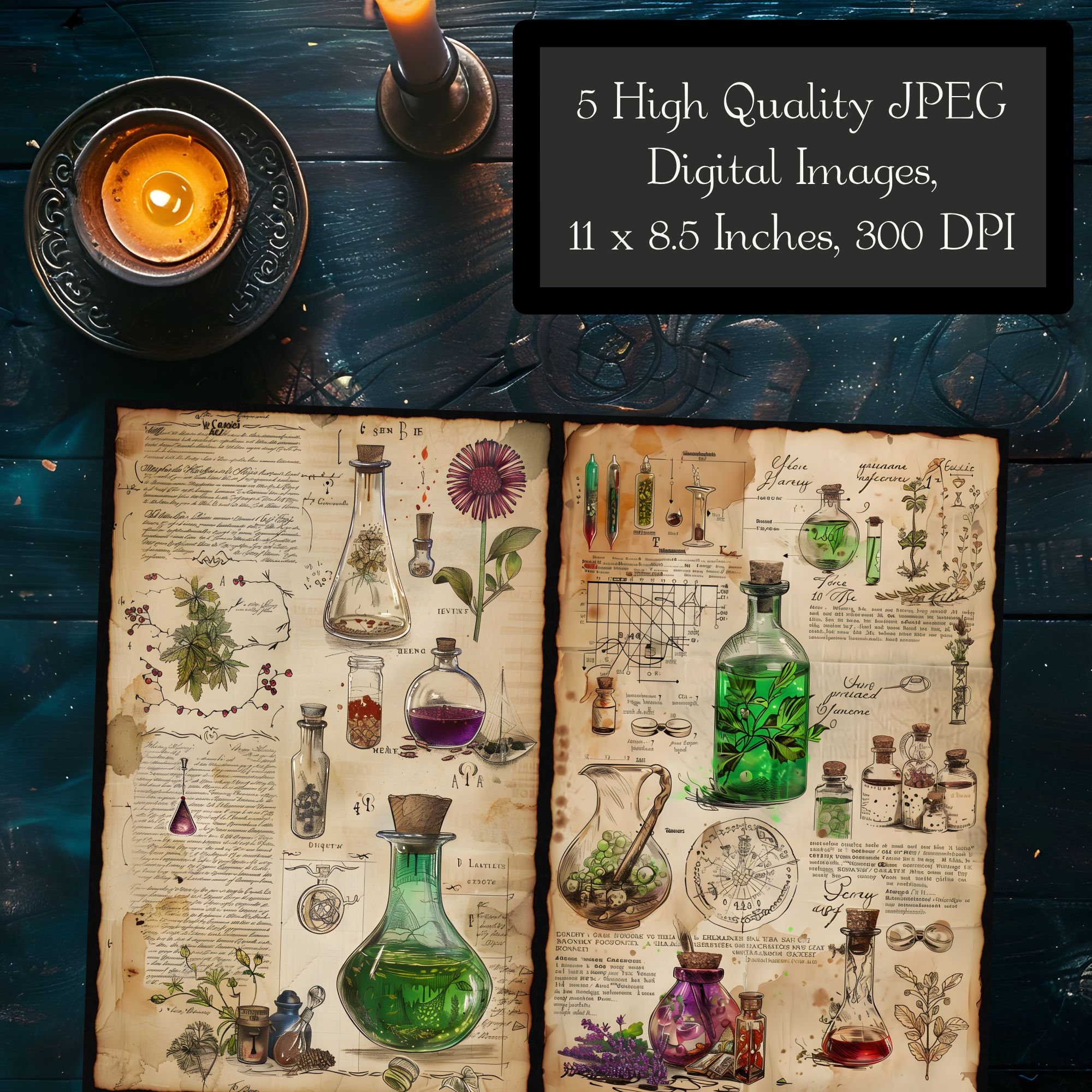 Magical Potion Recipes Junk Journal Pages, Apothecary Scrapbook Paper ...