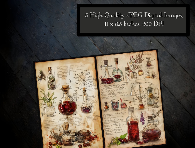 Magical Potion Recipes Junk Journal Pages, Apothecary Scrapbook Paper ...